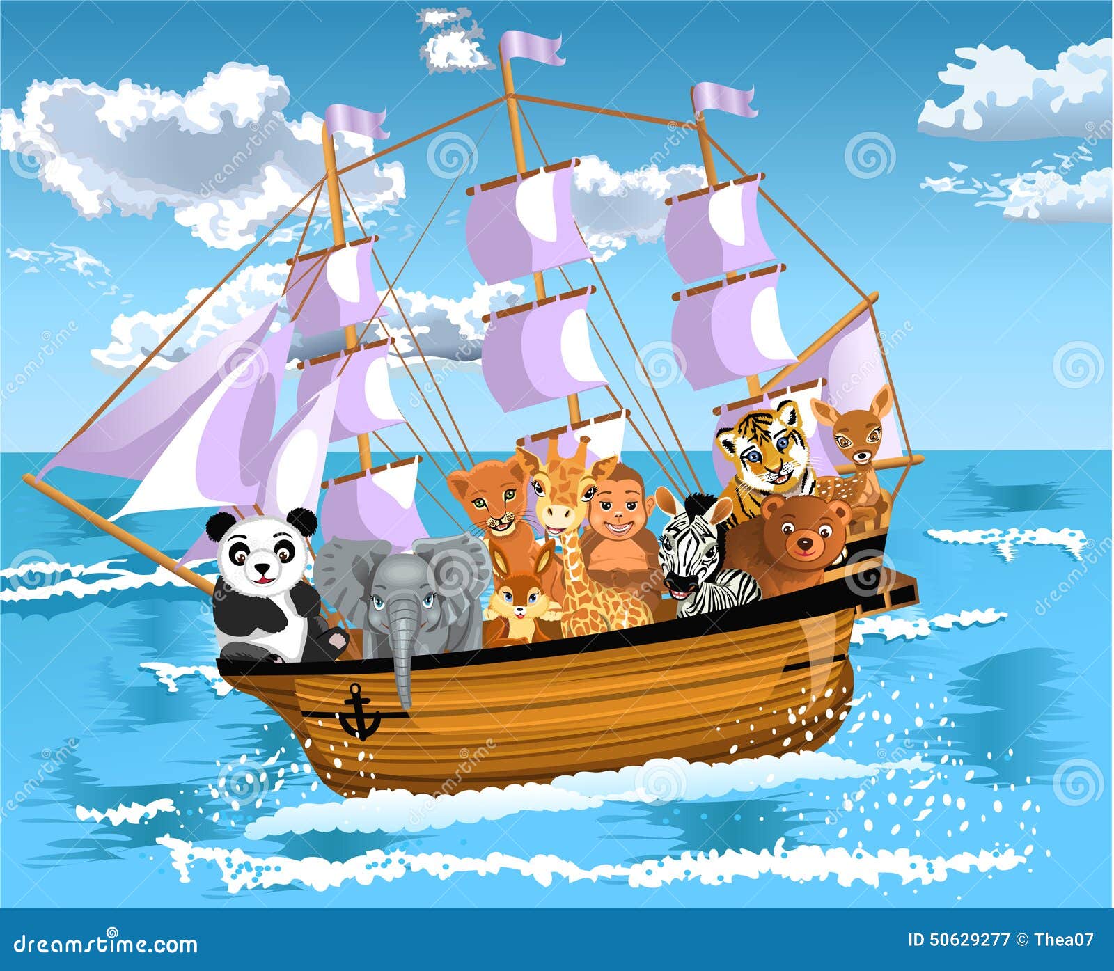 Animals floating on a ship stock vector. Illustration of landscape ...