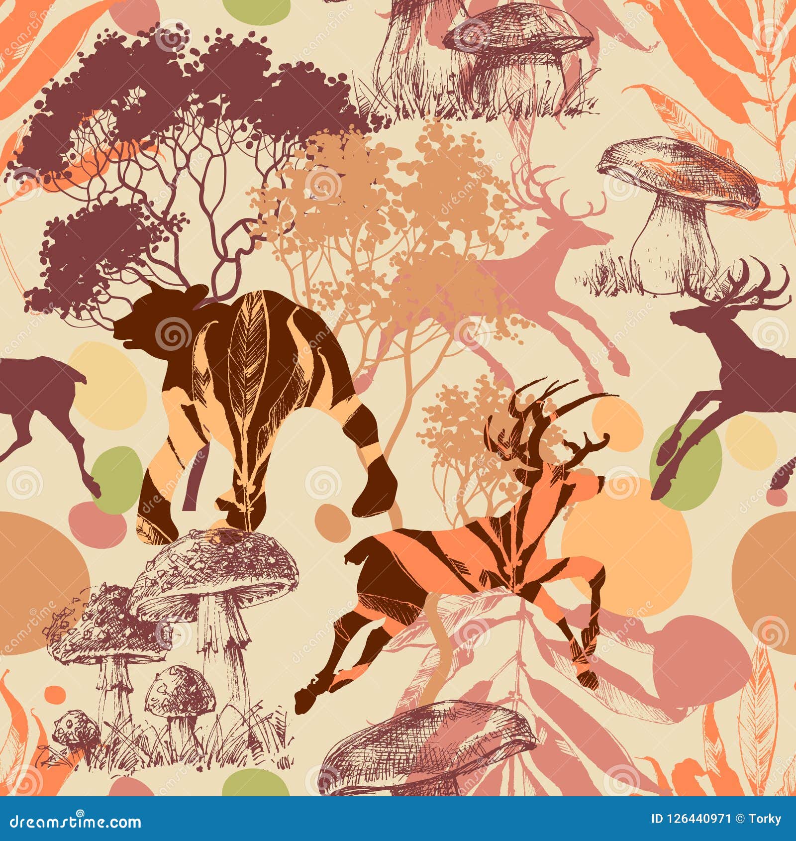 Animals in the Forest Seamless Pattern Stock Vector - Illustration of ...