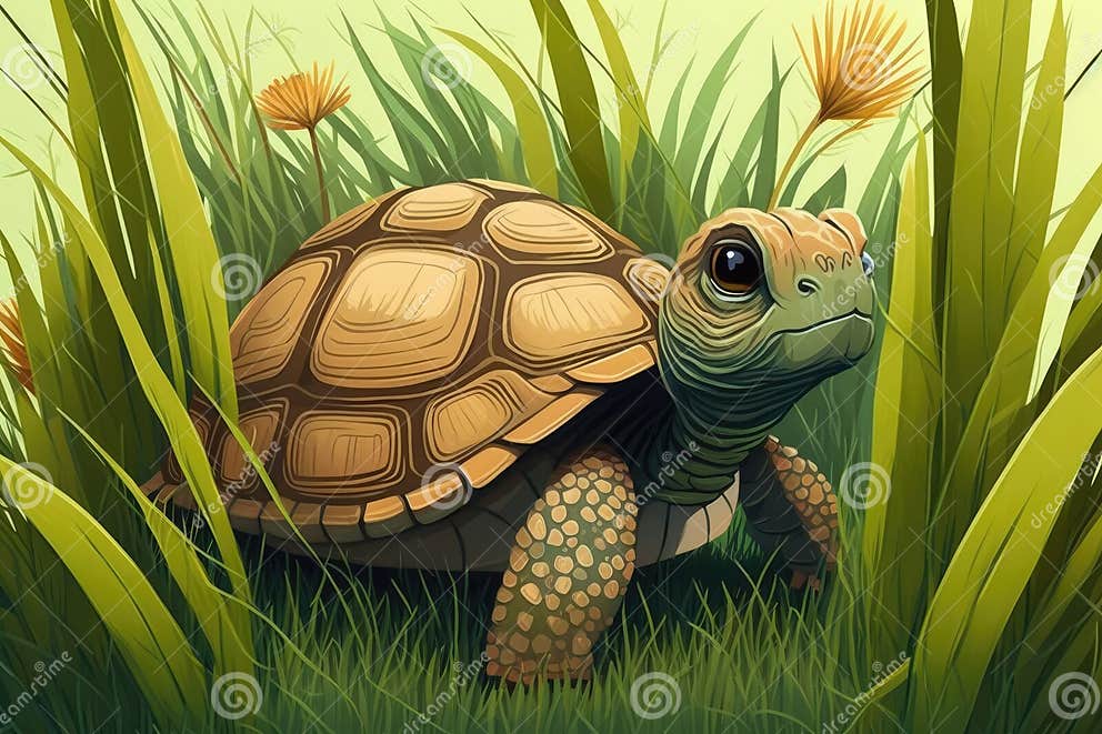 Animals of the Genus Sulcata, Ambling Along Grass Stock Illustration ...