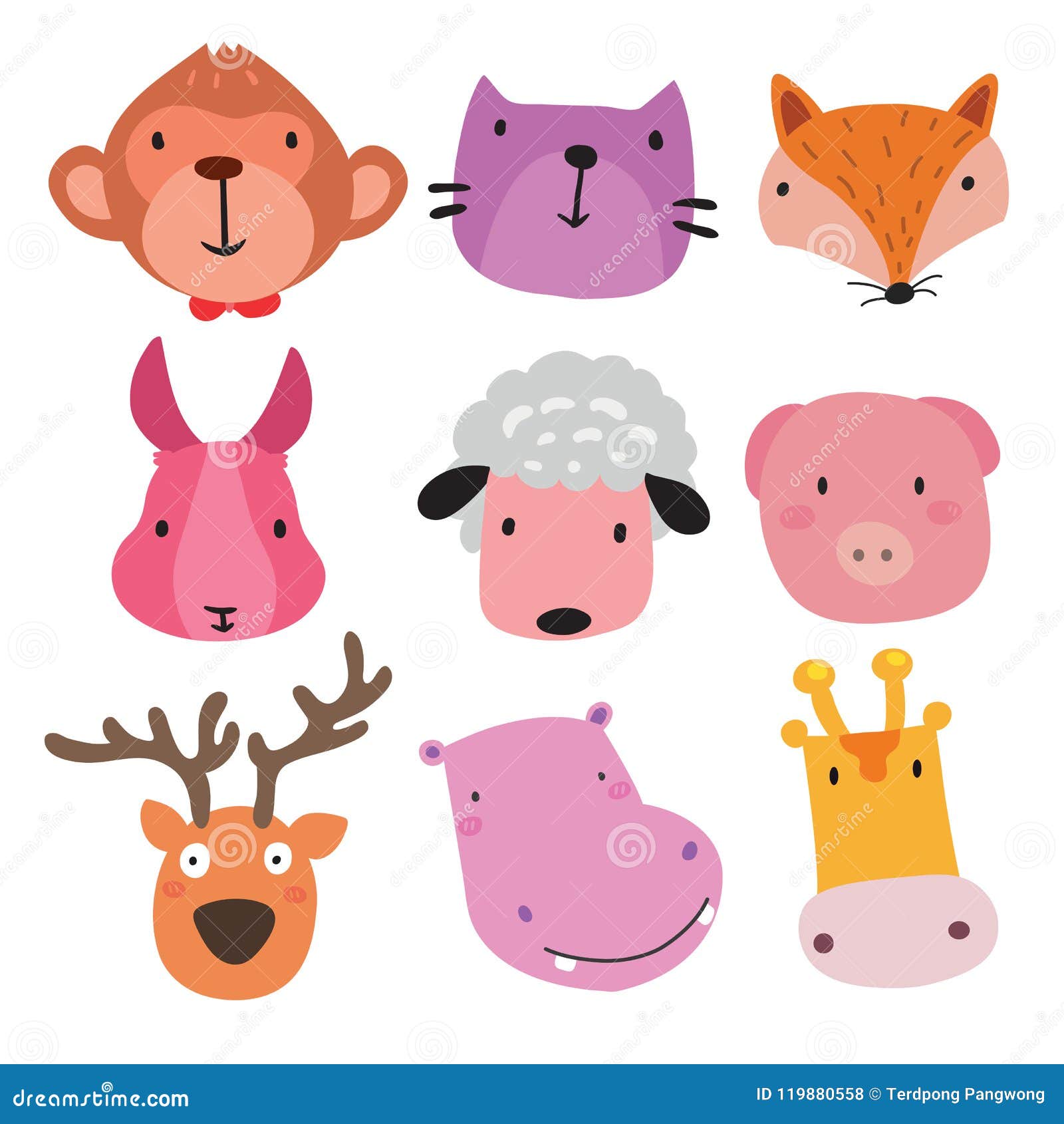 Animals Head Character Design Stock Illustration - Illustration of face ...