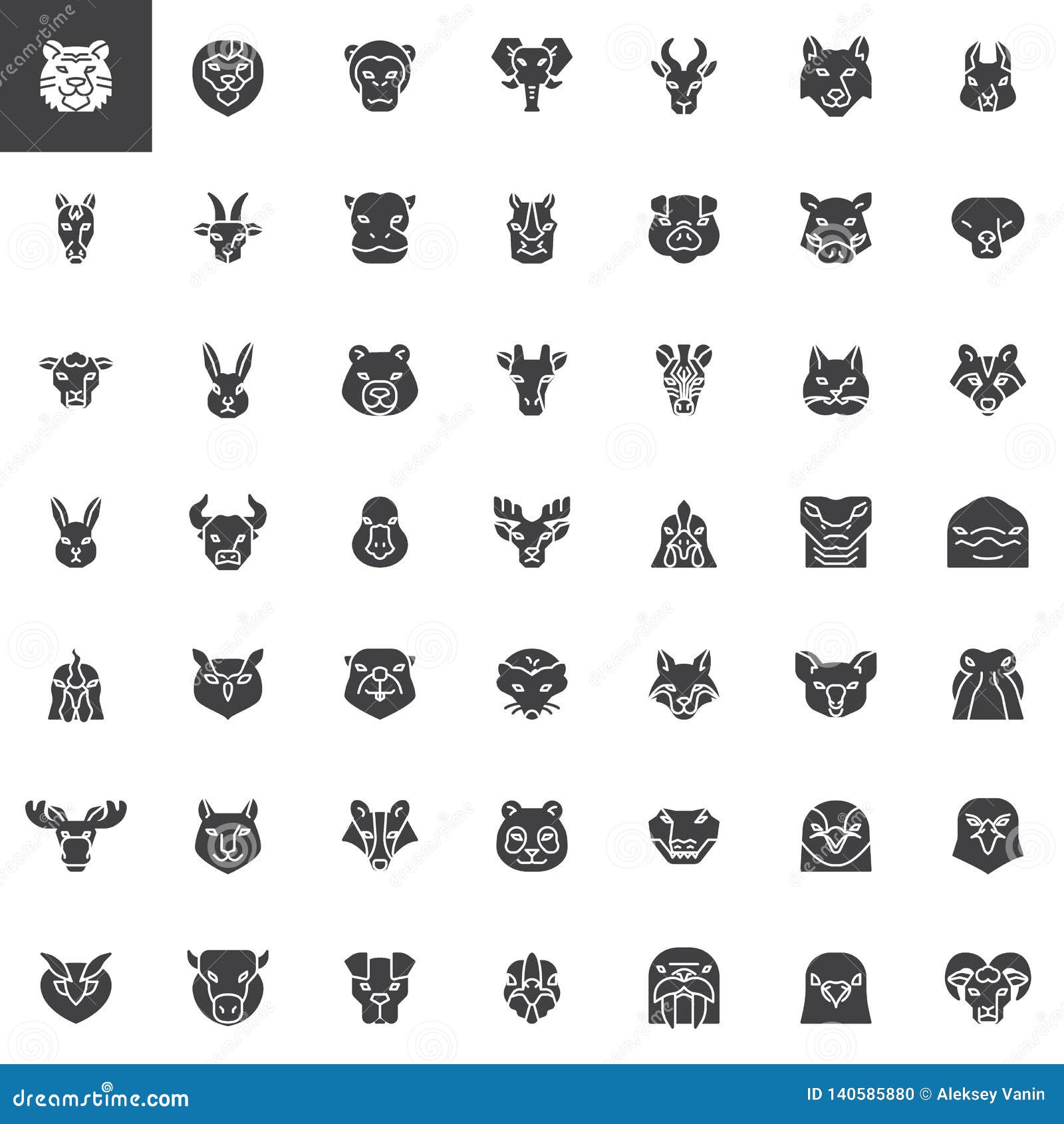 Animals Head Front View Vector Icons Set Stock Vector - Illustration of ...