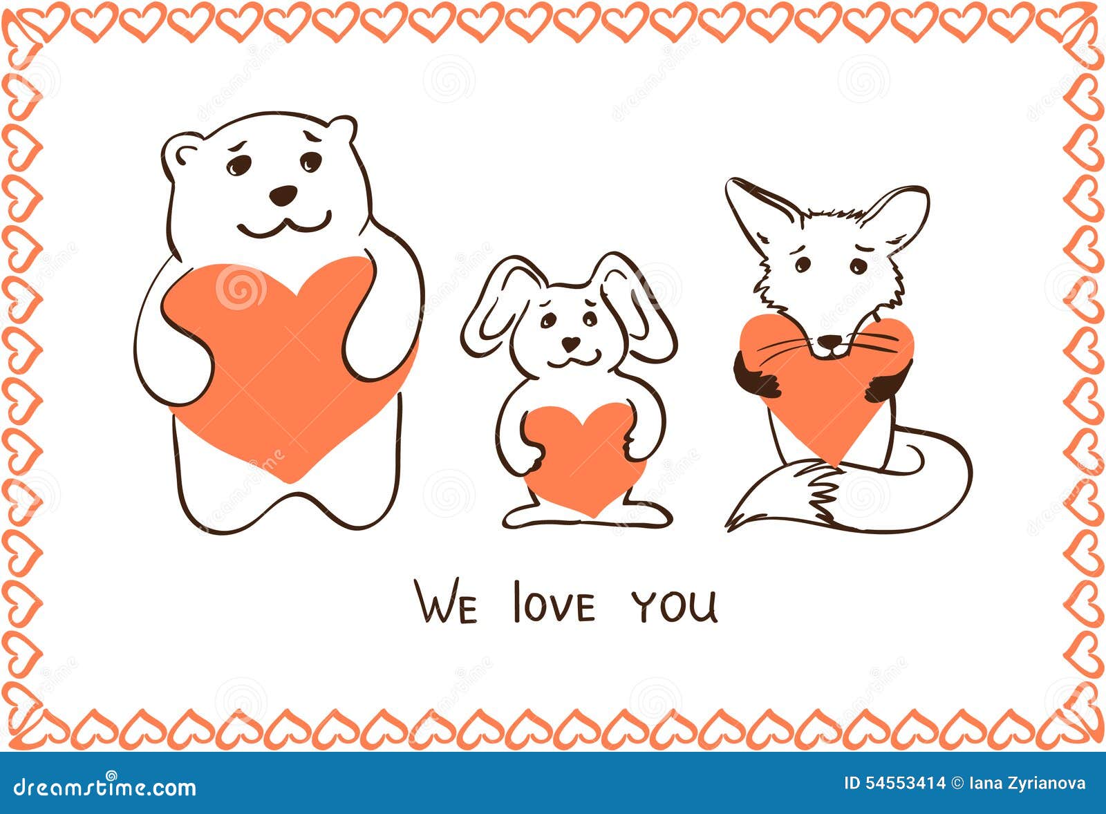 Animals with hearts stock illustration. Illustration of animal - 54553414