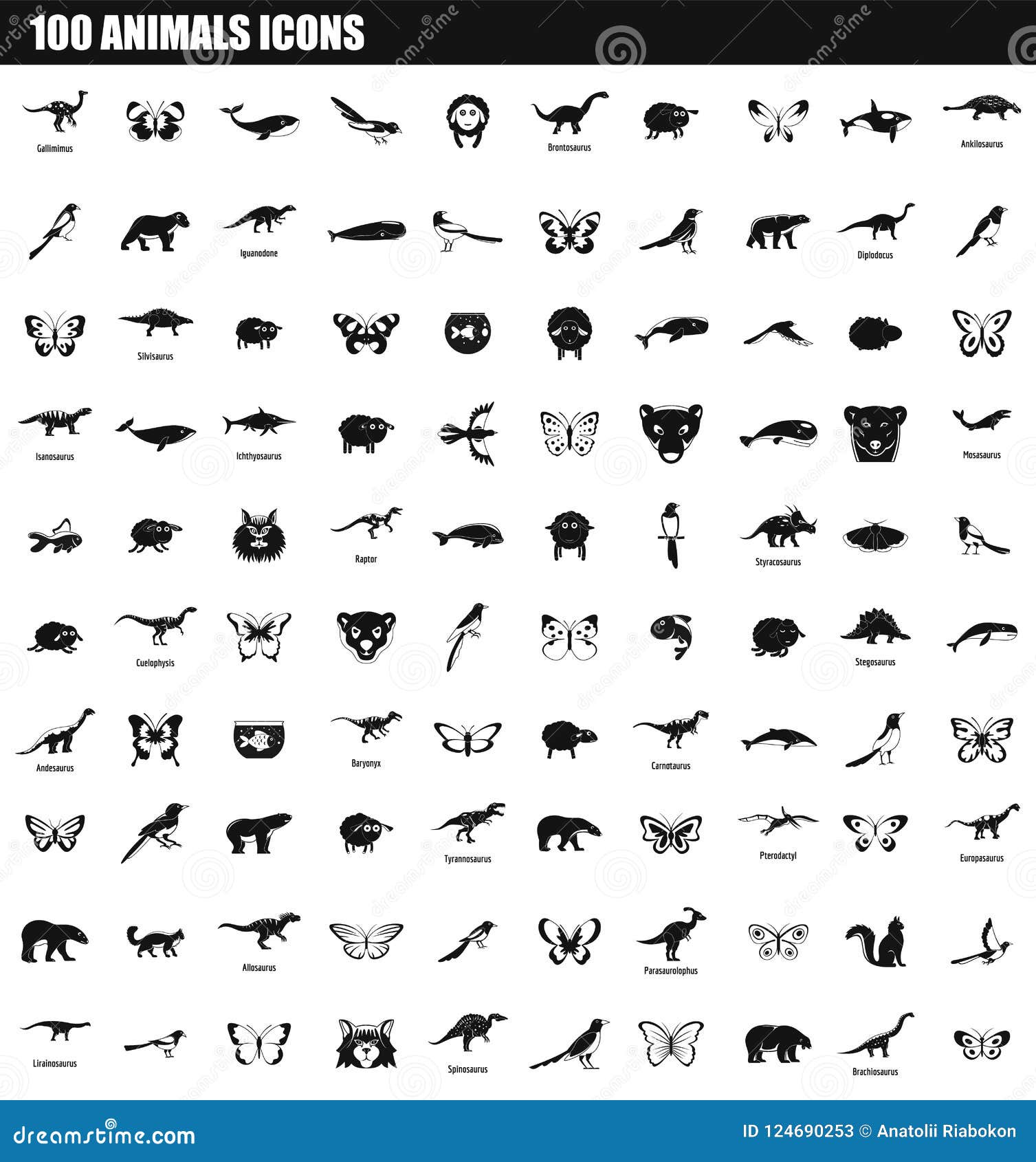 100 Animals Icon Set, Simple Style Stock Illustration - Illustration of ... 100 Animals Icon Set, Simple Style Stock Illustration - Illustration of ...