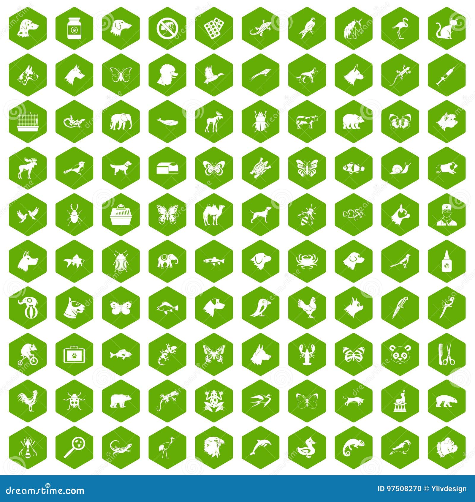 100 Animals Icons Hexagon Green Stock Vector - Illustration of ...
