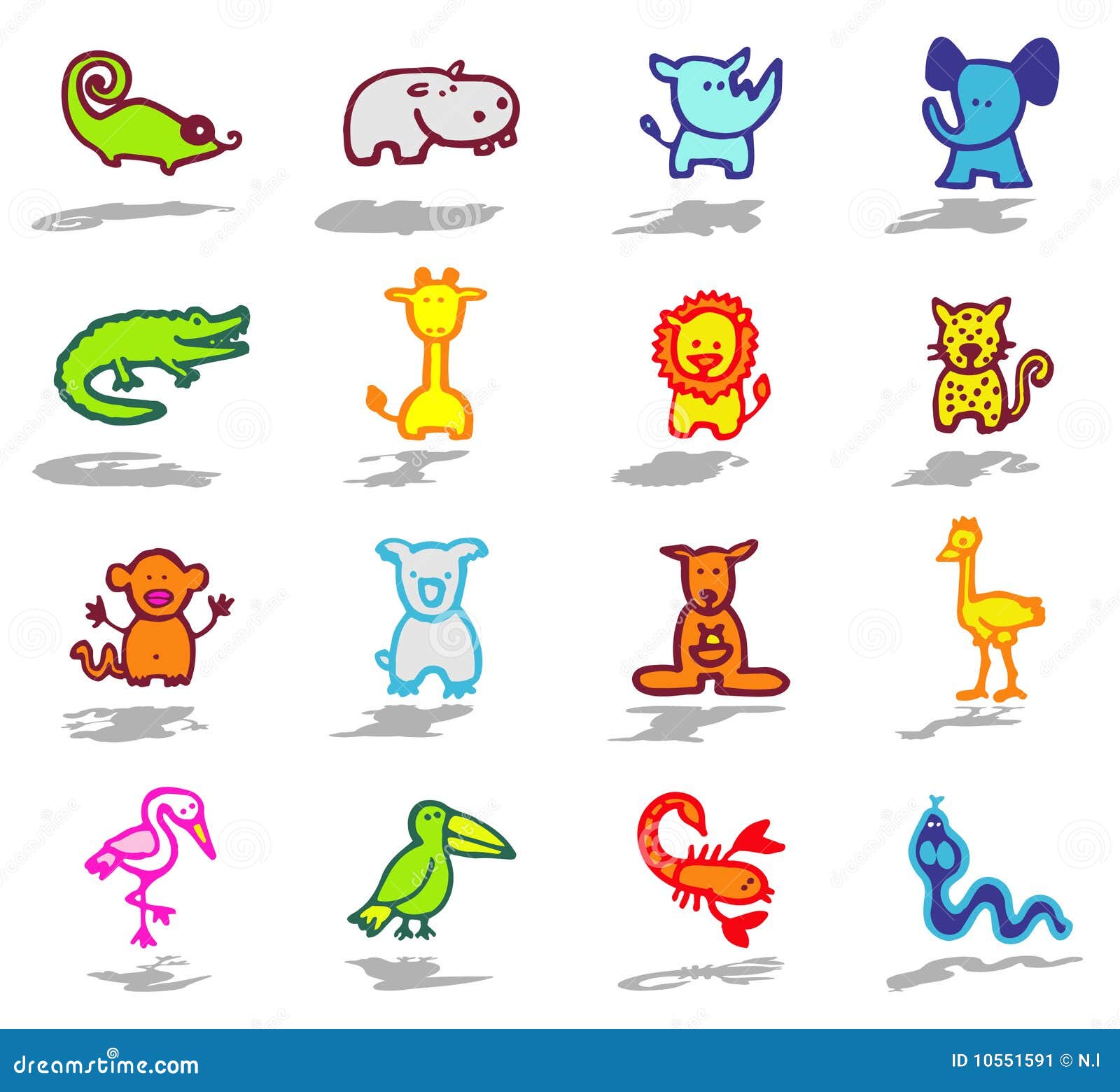 Animals icons set 3 stock vector. Illustration of girafe - 10551591