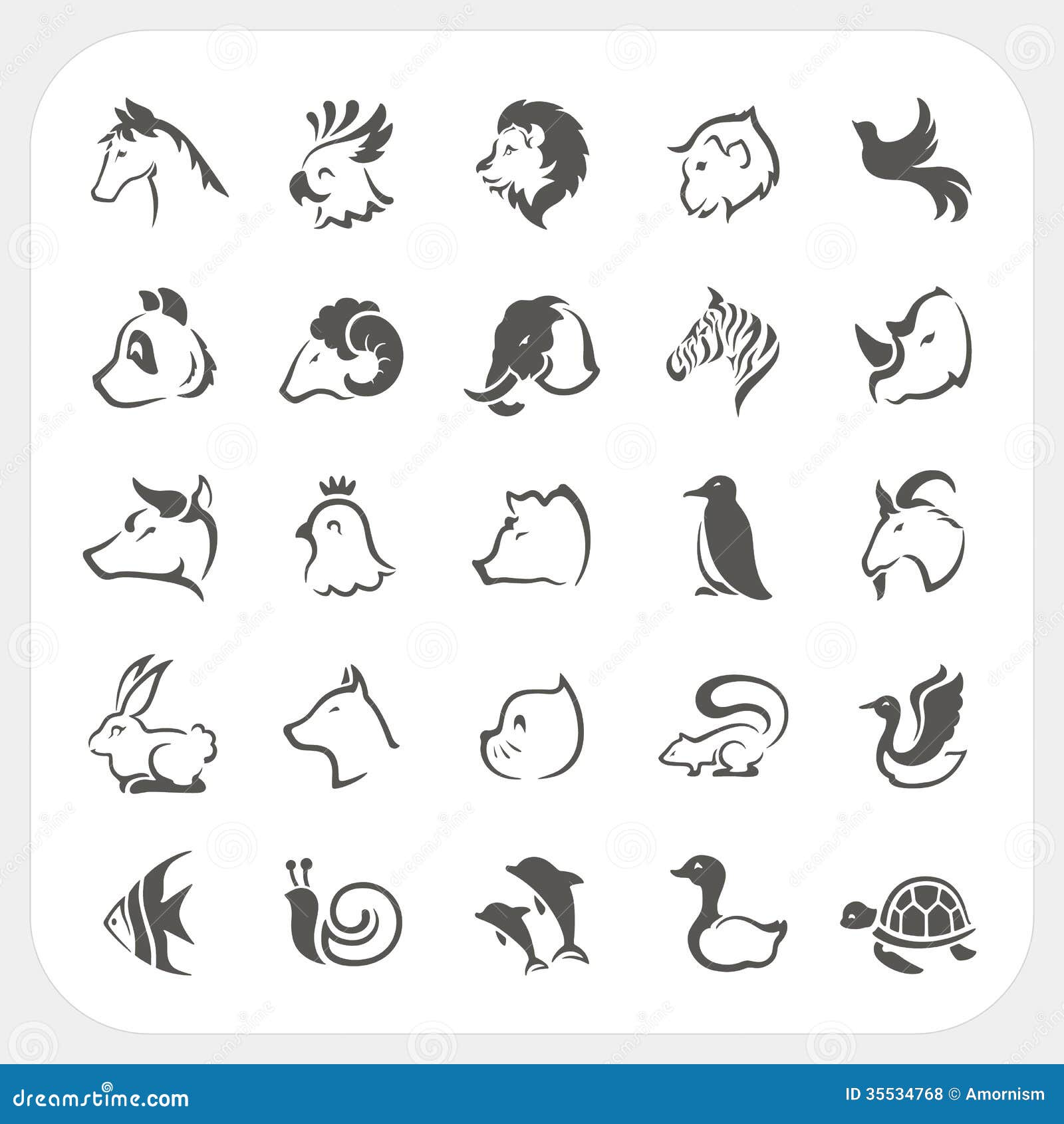 Animals icons set stock vector. Illustration of rhinoceros - 35534768