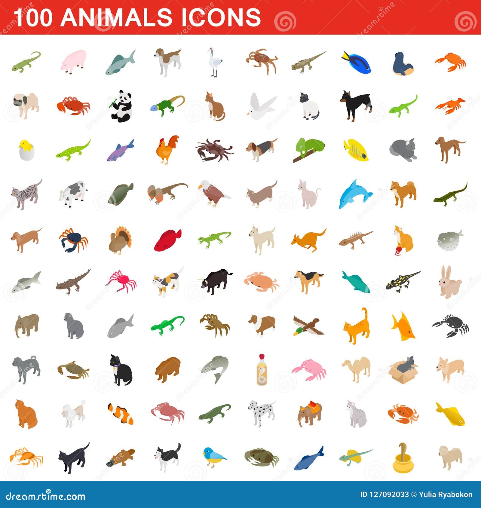 100 Animals Icons Set, Isometric 3d Style Stock Illustration ... 100 Animals Icons Set, Isometric 3d Style Stock Illustration ...
