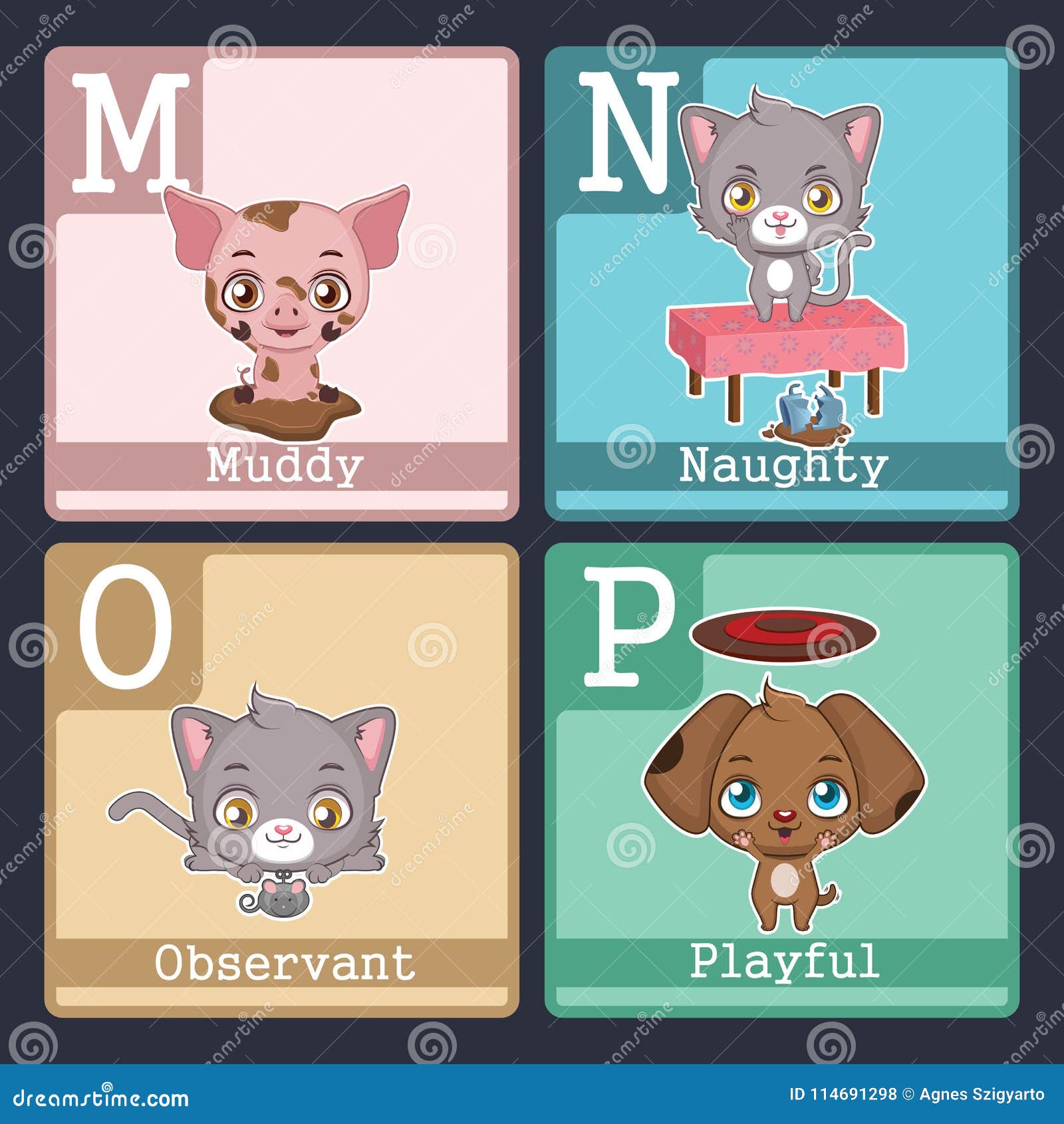 Animals Illustrating Adjectives - EFGH Cartoon Vector | CartoonDealer ...