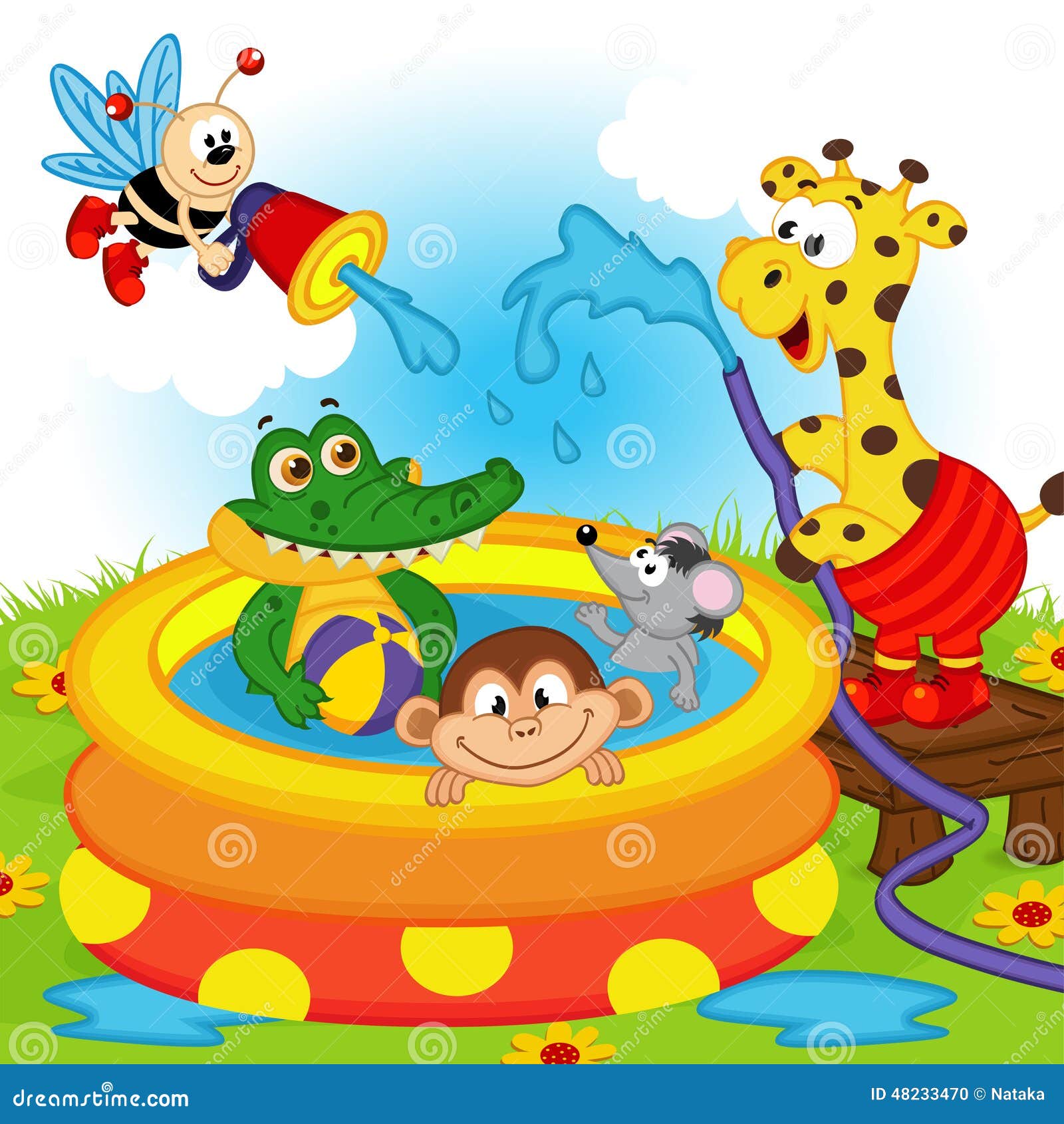 Animals in inflatable pool stock vector. Illustration of hose - 48233470