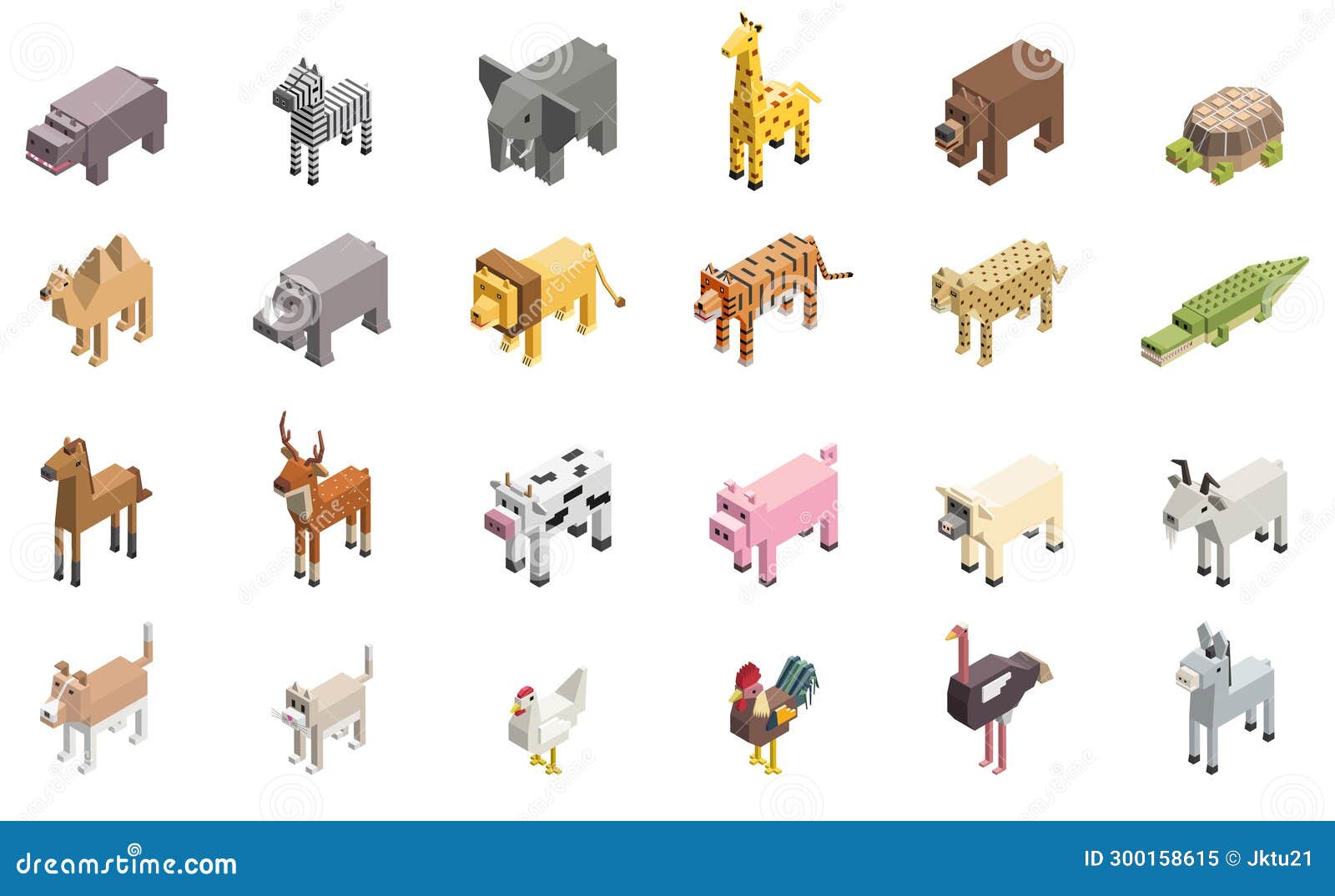 Animals Isometric Flat Style Vector Isolated Illustrations Stock ...