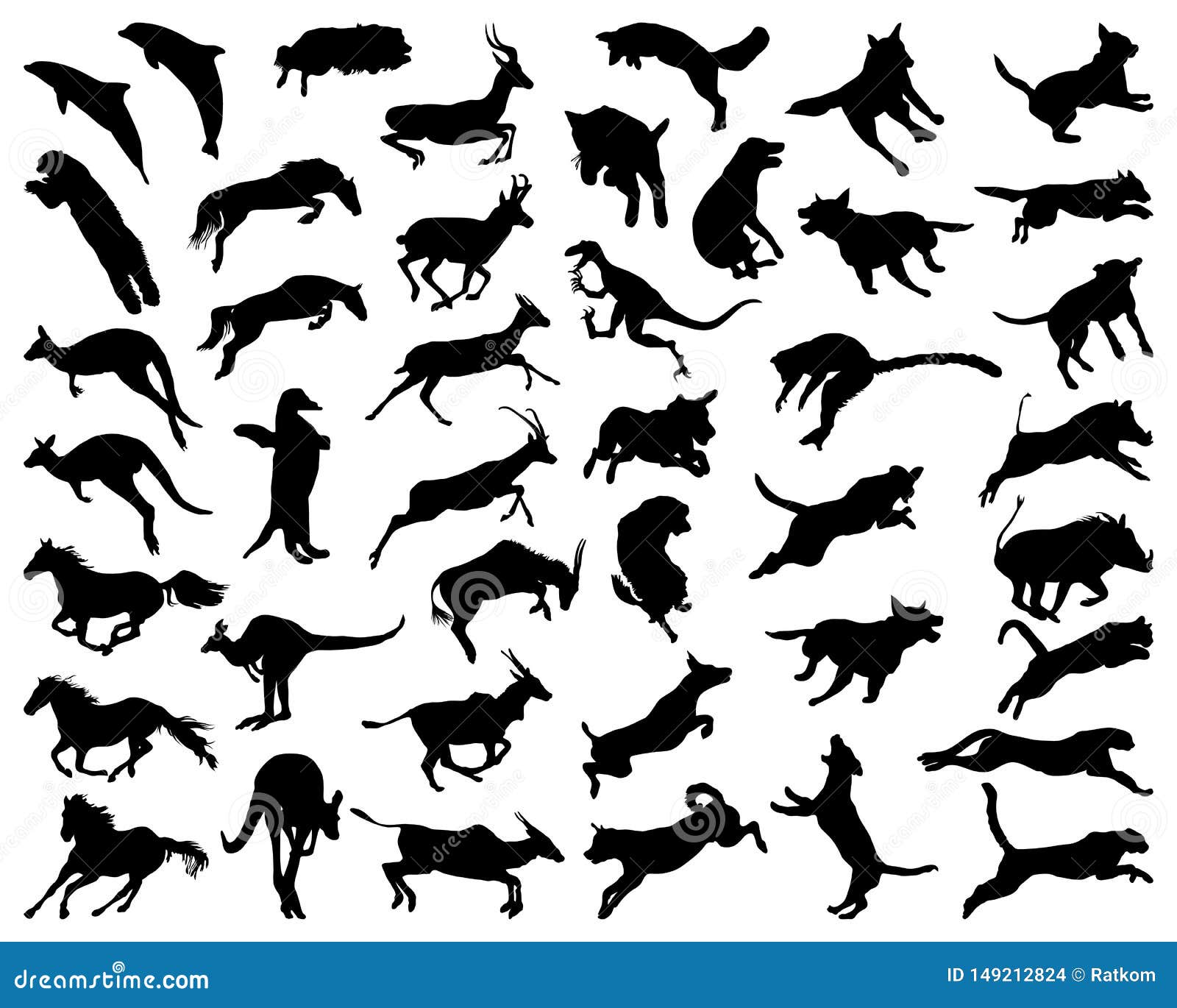 Animals in a jump stock illustration. Illustration of silhouettes ...
