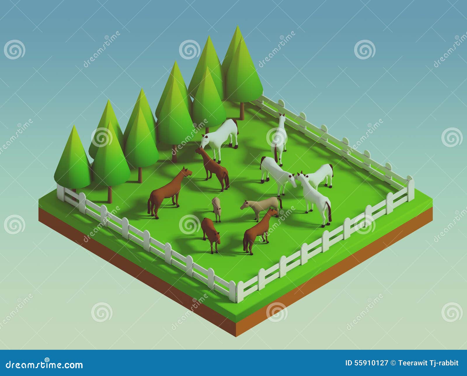 Animals in the Landscape, Isometric View Stock Illustration ...