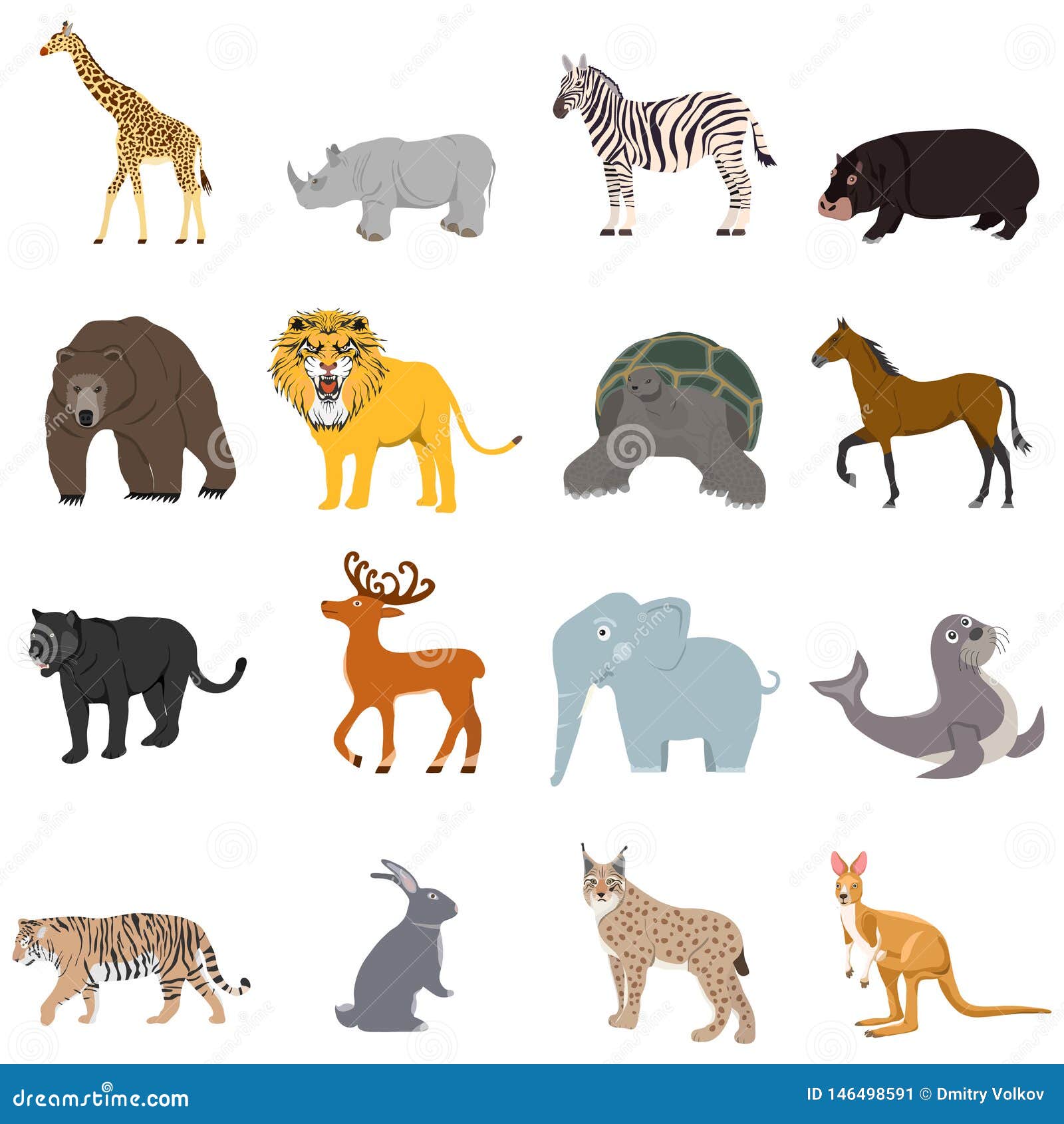 Animals, a Large Set of Animals. Cartoon Illustration Stock Vector ...