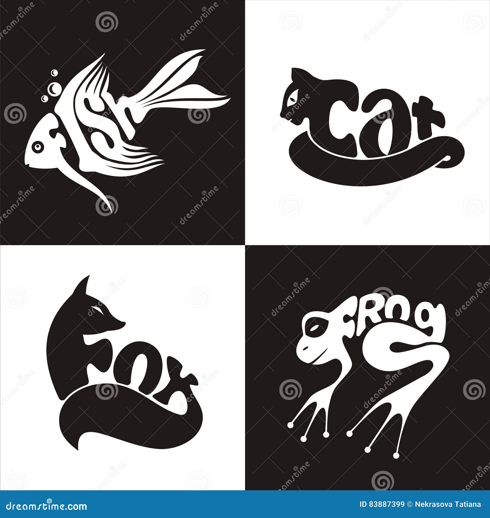 Animals Logo Frog, Fish, Cat, Fox Stock Vector - Illustration of ...