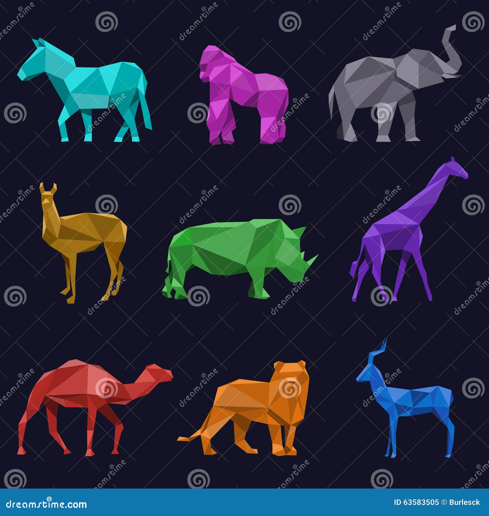 Animals low poly vector stock vector. Illustration of black - 63583505
