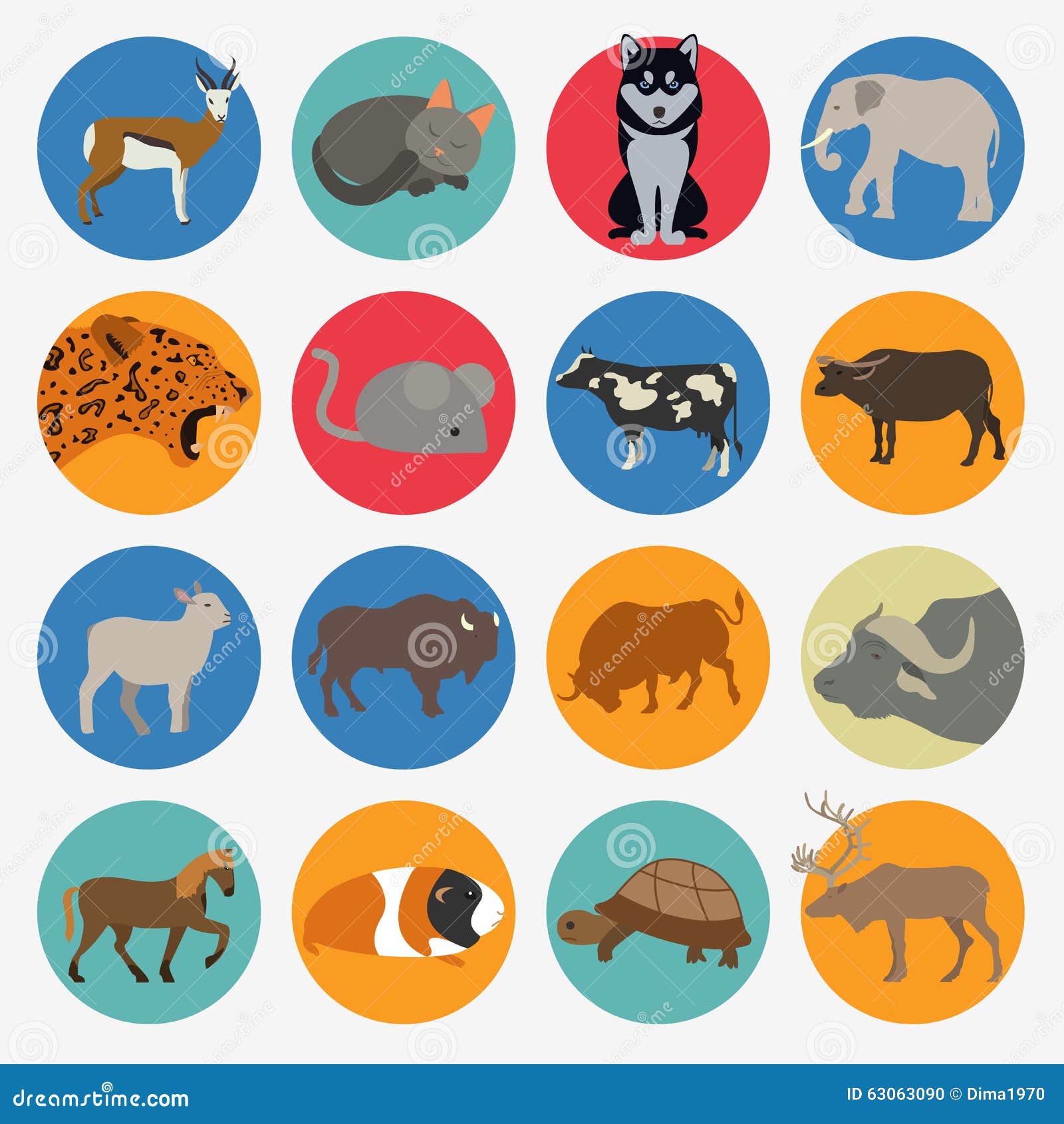 Animals Mammals Icon Set. Vector Flat Style Stock Vector - Illustration ...