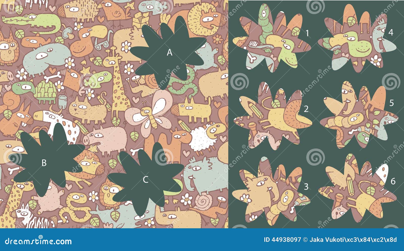 Animals: Match Pieces, Visual Game. Solution In Hidden Layer! Vector ...