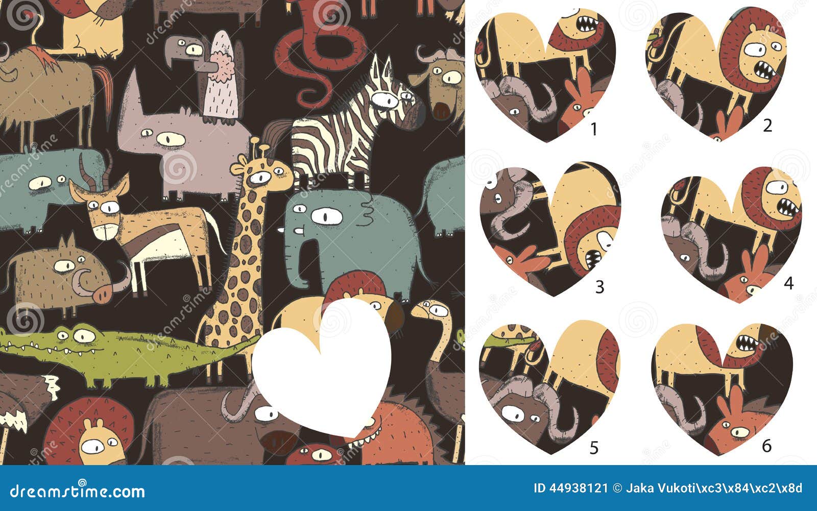 Animals: Match Pieces, Visual Game. Solution In Hidden Layer! Vector ...