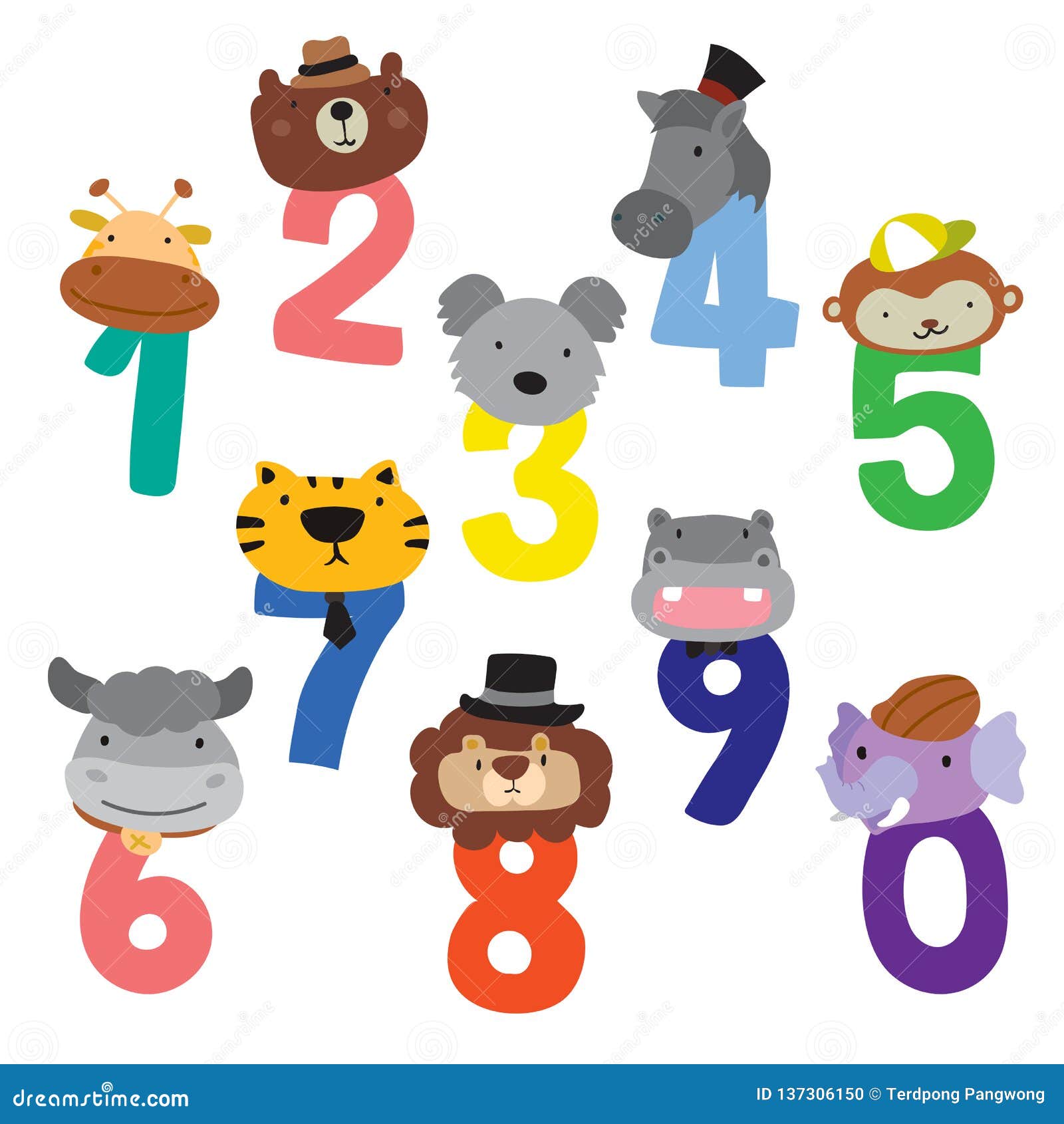 Animals Number Vector Design Stock Vector - Illustration of lion ...