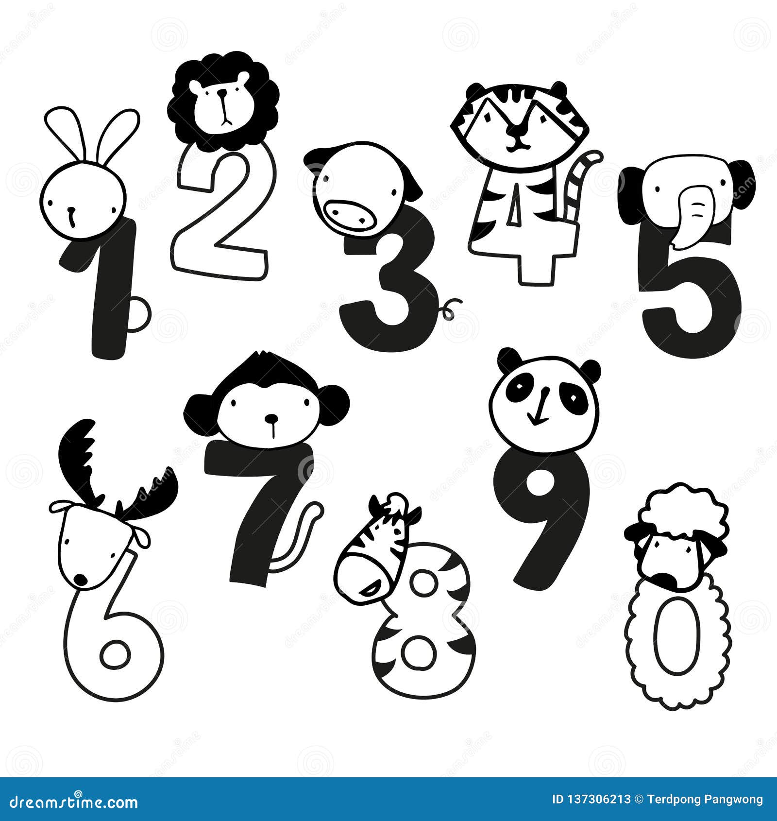 Animals Number Vector Design Stock Vector - Illustration of hand ...