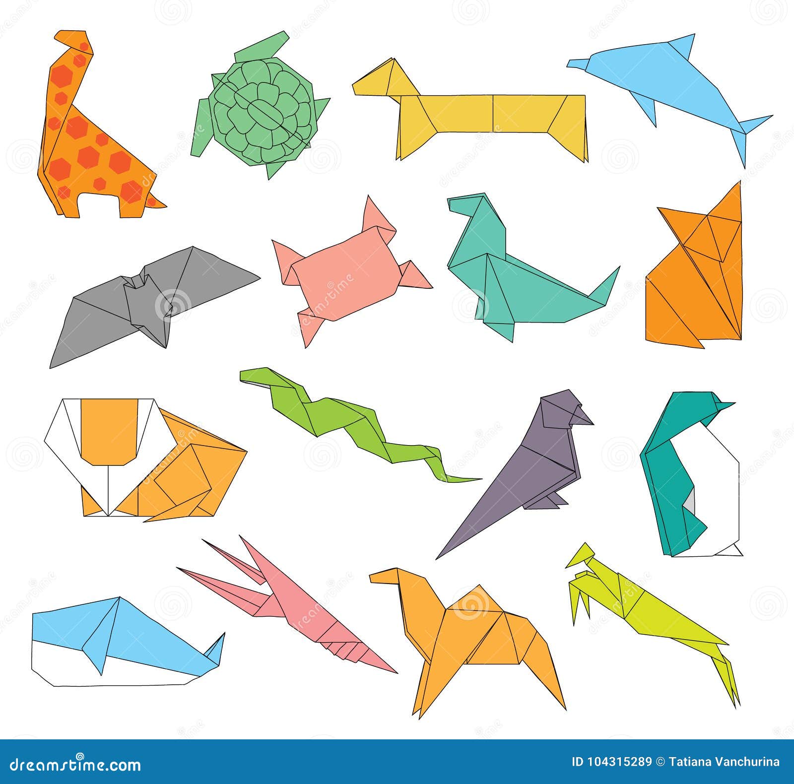 Animals Origami Set of Wild Animals Creative Decoration 2d Stock ...