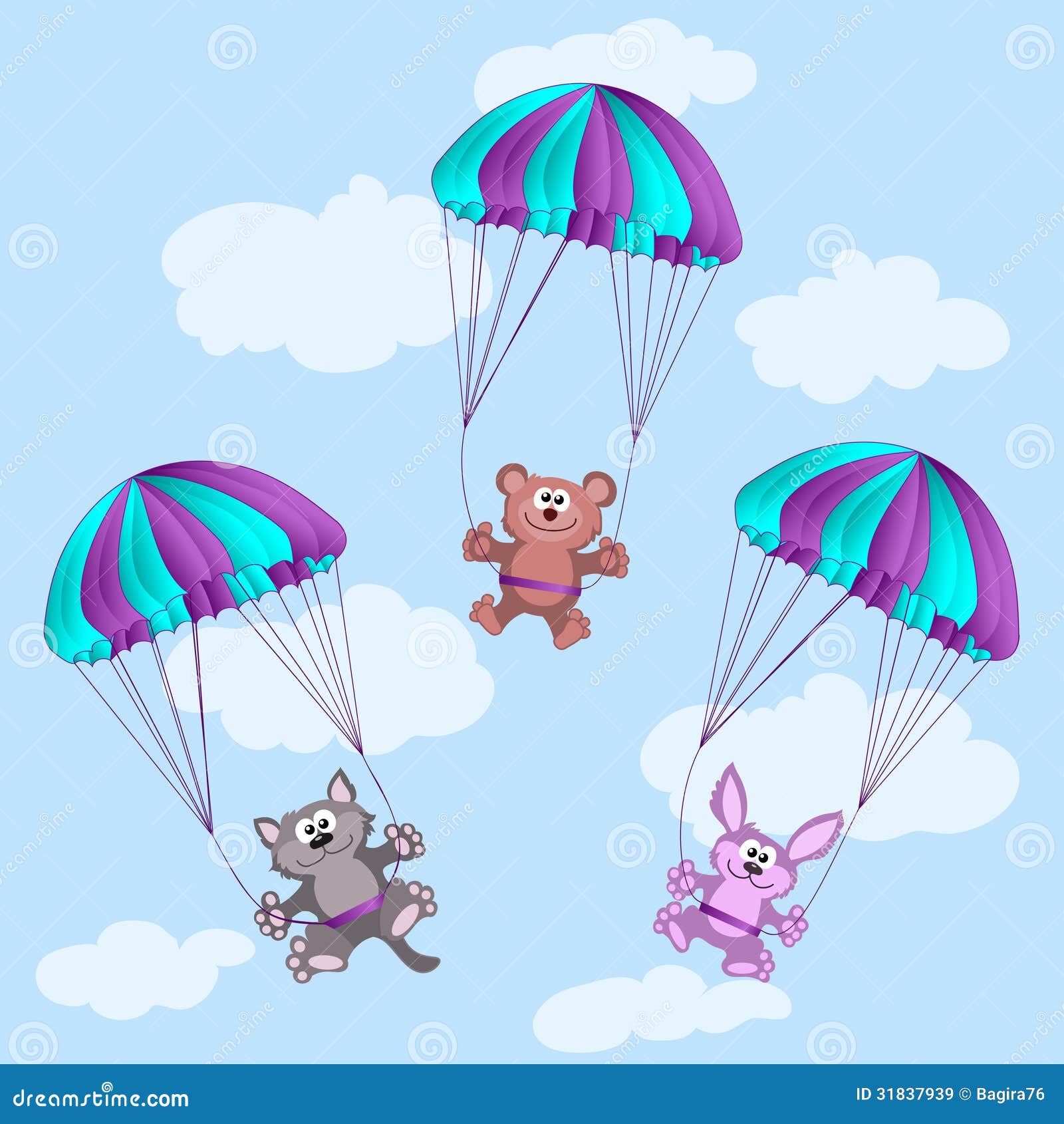 Animals on parachutes stock vector. Illustration of laughing - 31837939