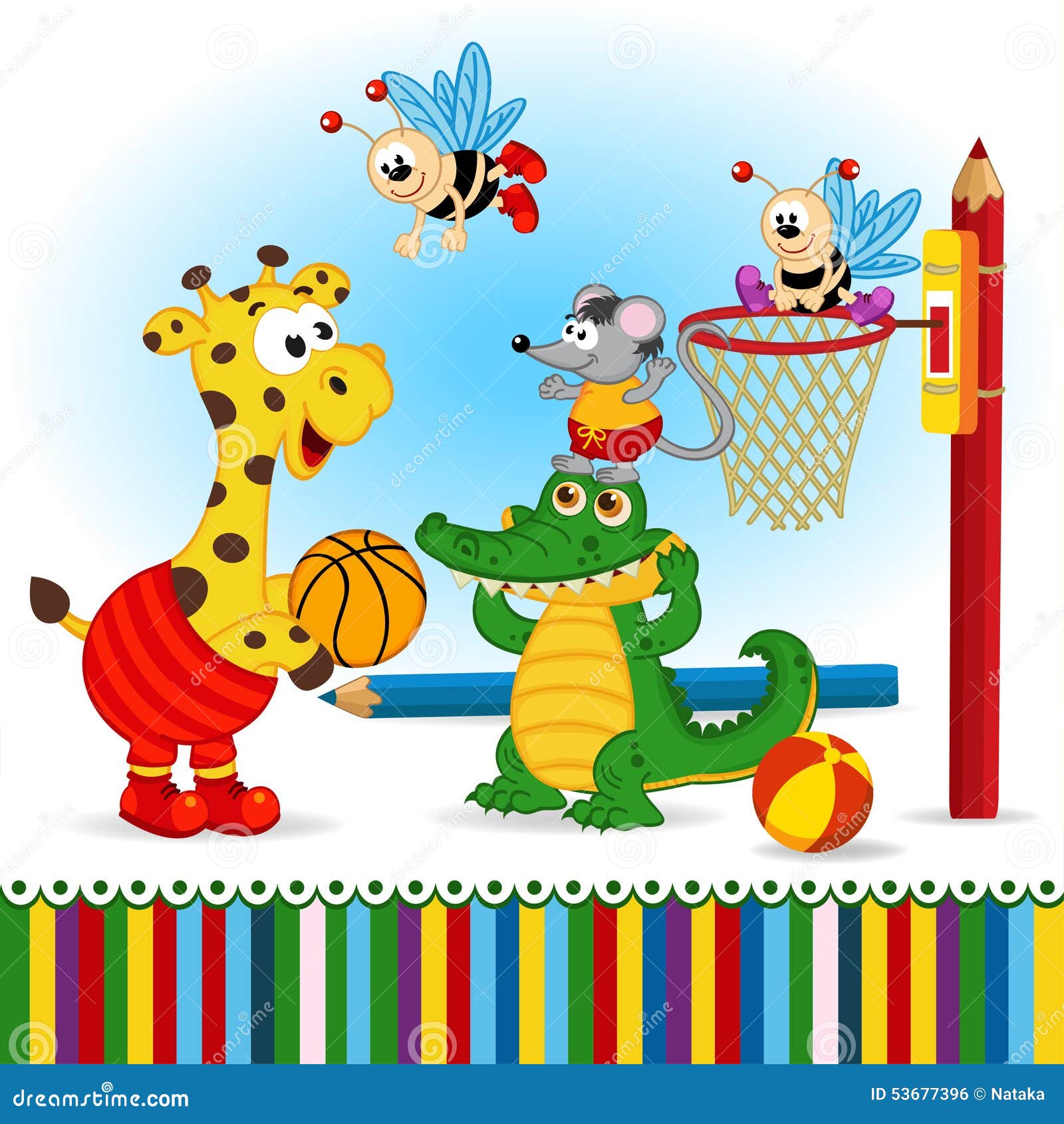 Animals play basketball stock vector. Illustration of cartoon - 53677396