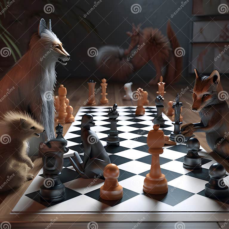 Animals playing chess stock illustration. Illustration of games - 275164665
