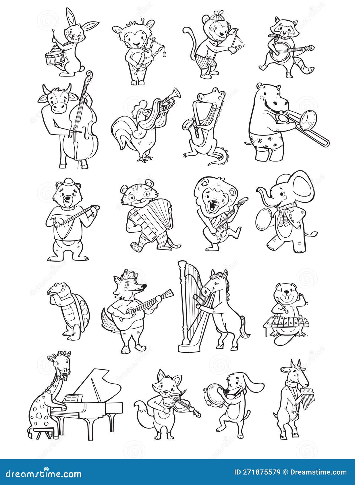 Animals Playing Musical Instruments Set, Musician Animals Cartoon ...