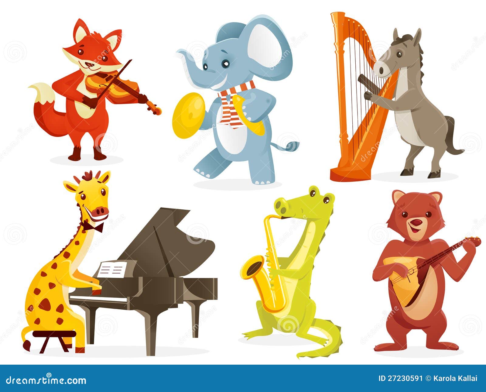 Animals playing intruments stock illustration. Illustration of cymbals ...