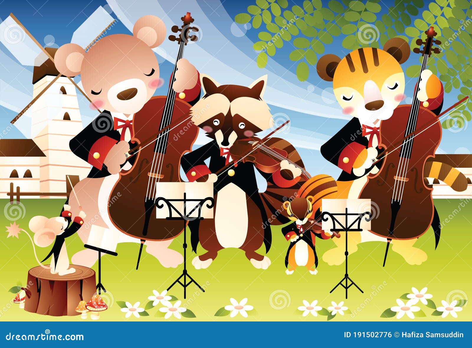 Animals Playing Violin. Vector Illustration Decorative Design Stock ...