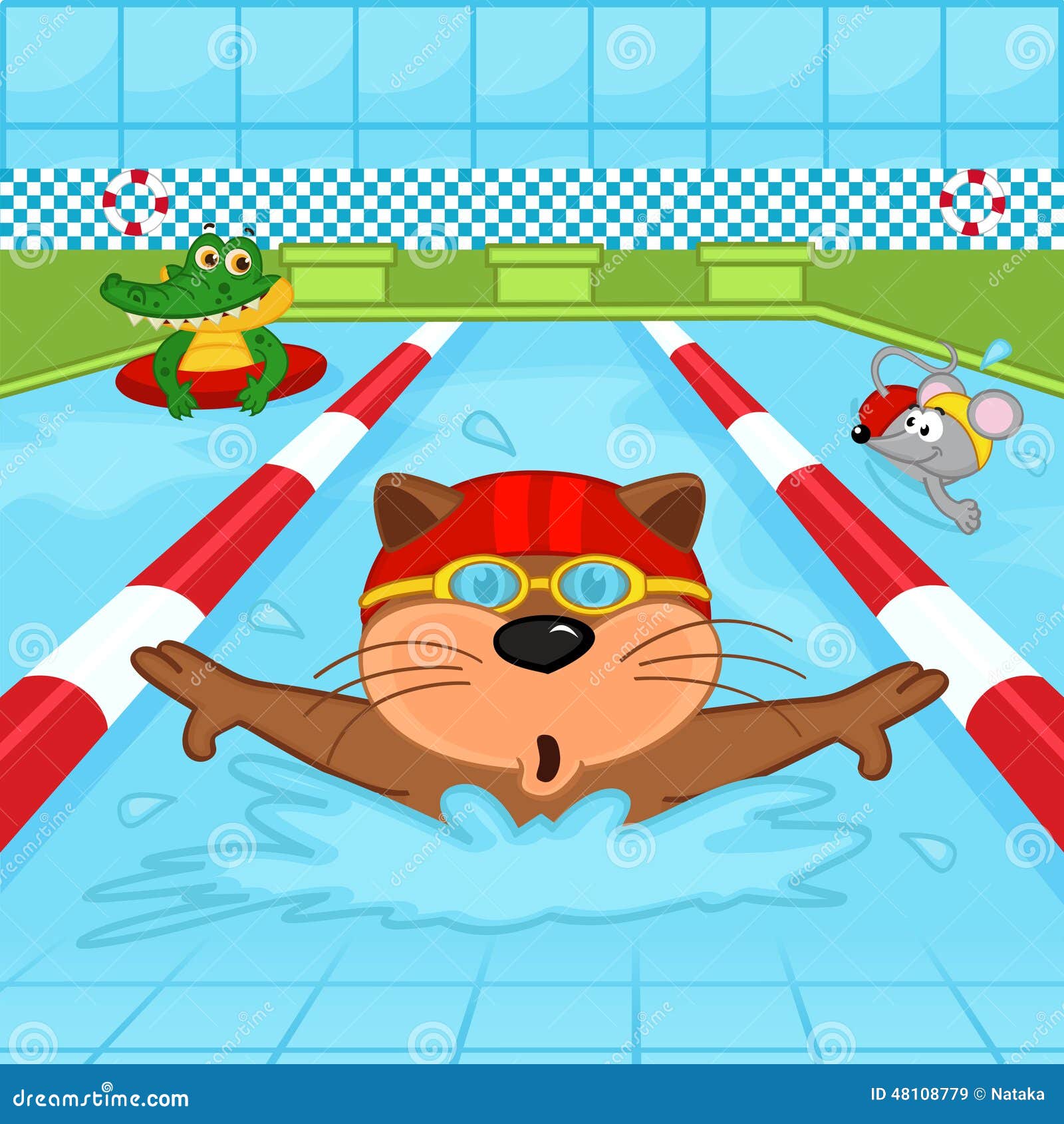 Animals in pool stock vector. Illustration of competition - 48108779