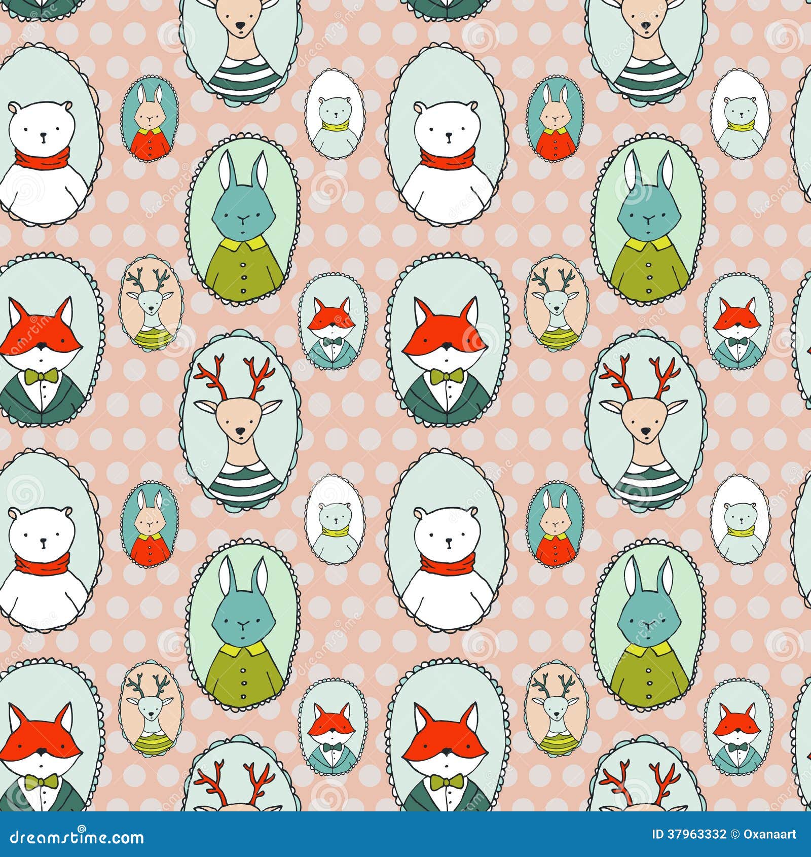 Animals Portraits Pattern Polka Dots Stock Illustration - Illustration ...