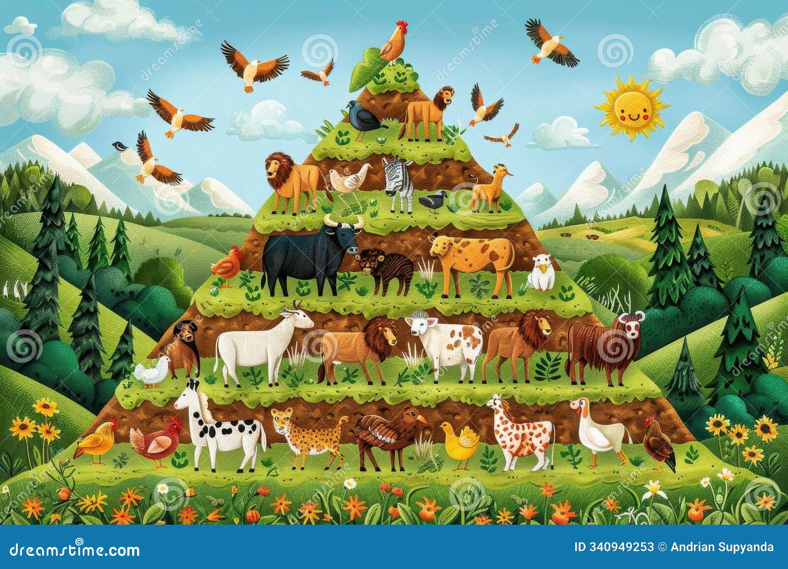 Animals in a Pyramid Illustration Stock Illustration - Illustration of ...