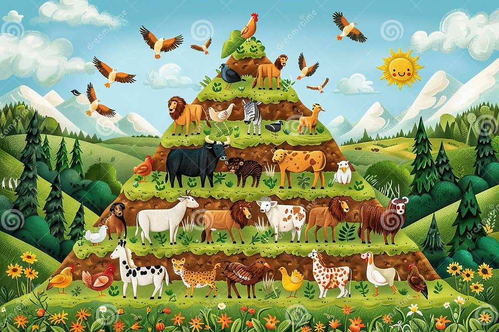 Animals in a Pyramid Illustration Stock Illustration - Illustration of ...