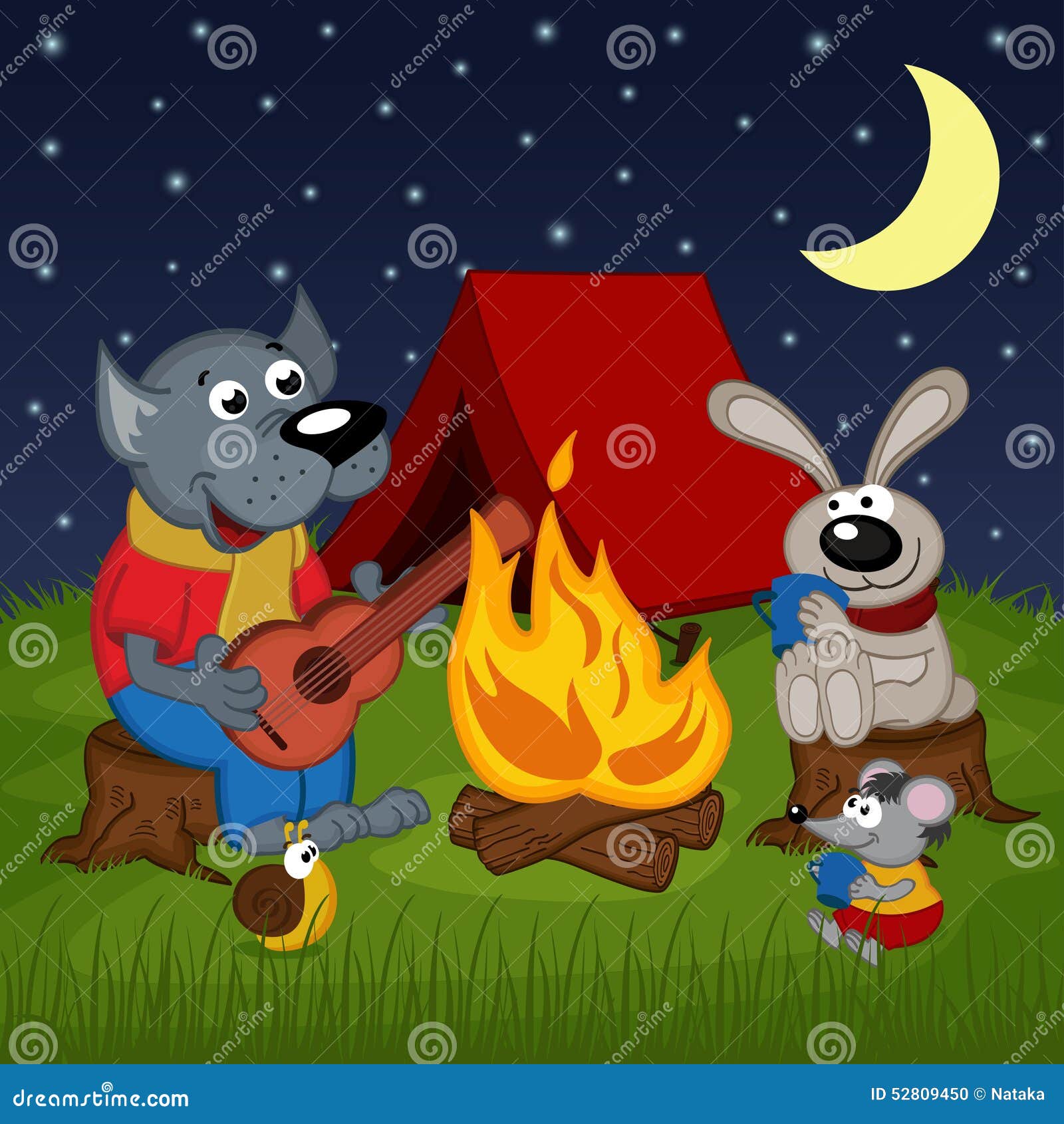 Animals Resting Around Bonfire Stock Vector - Illustration of leisure ...