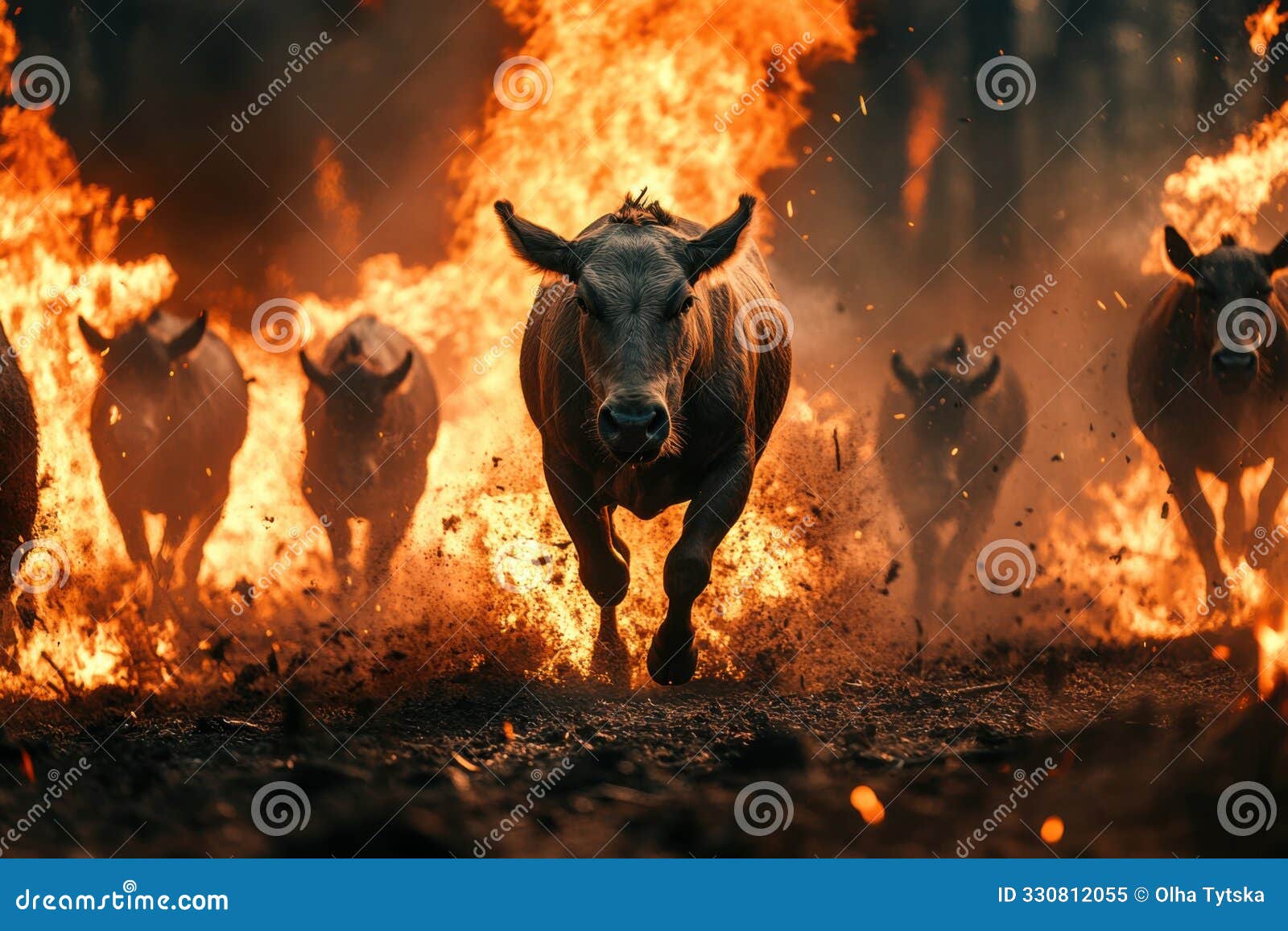 Animals Running Away from the Fire. Stock Image - Image of wild ...