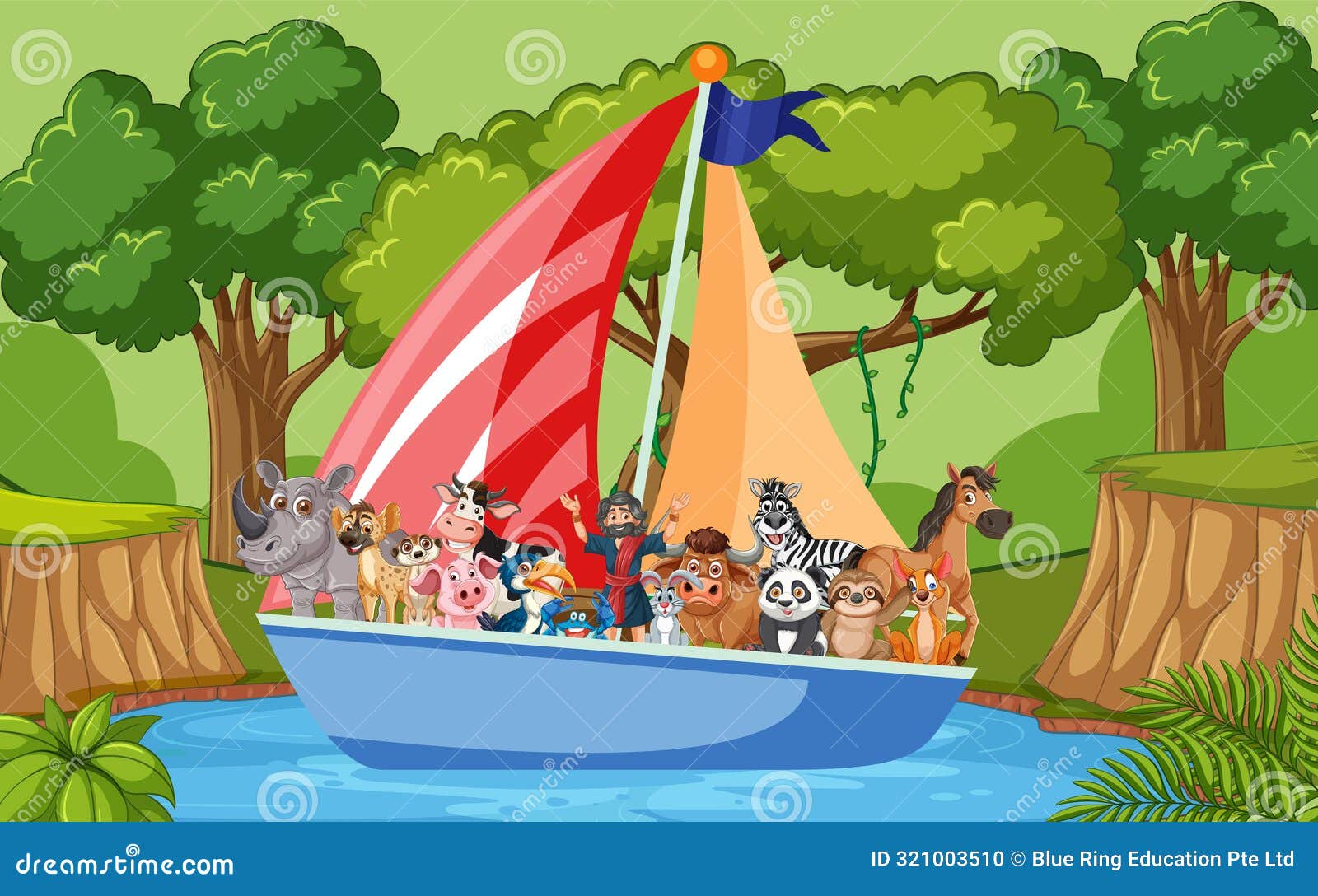 Animals Sailing Together on a Boat Stock Vector - Illustration of ...