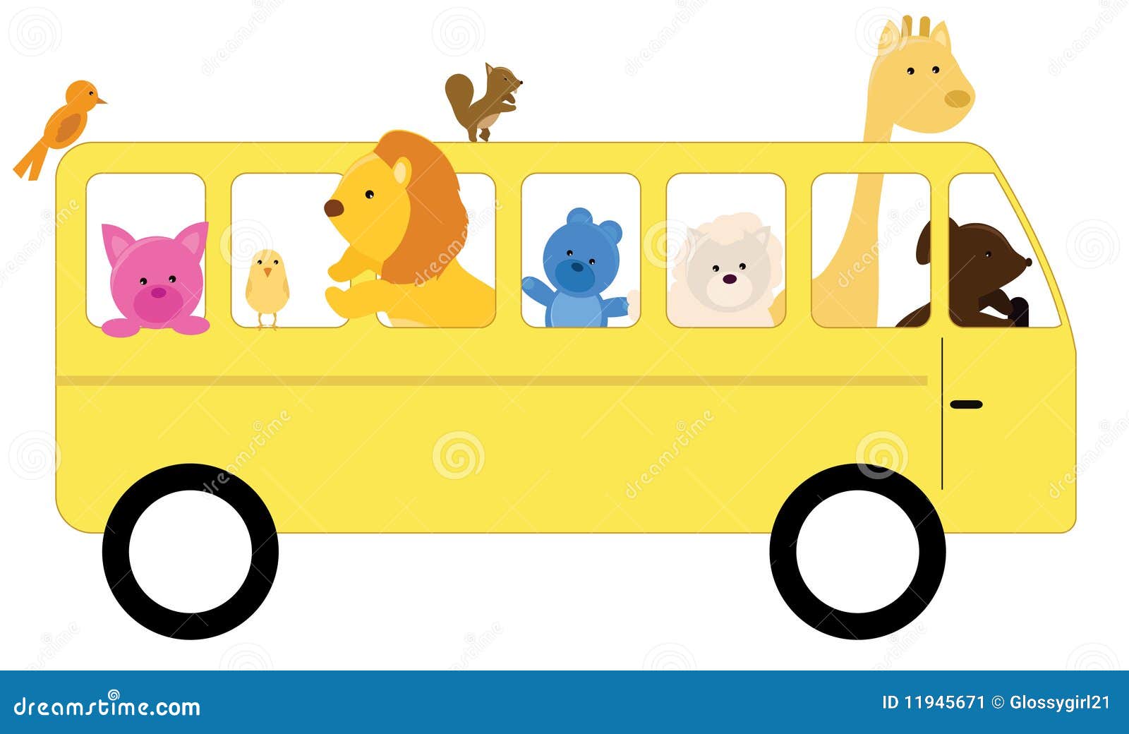 Animals in school bus stock vector. Illustration of chicken - 11945671