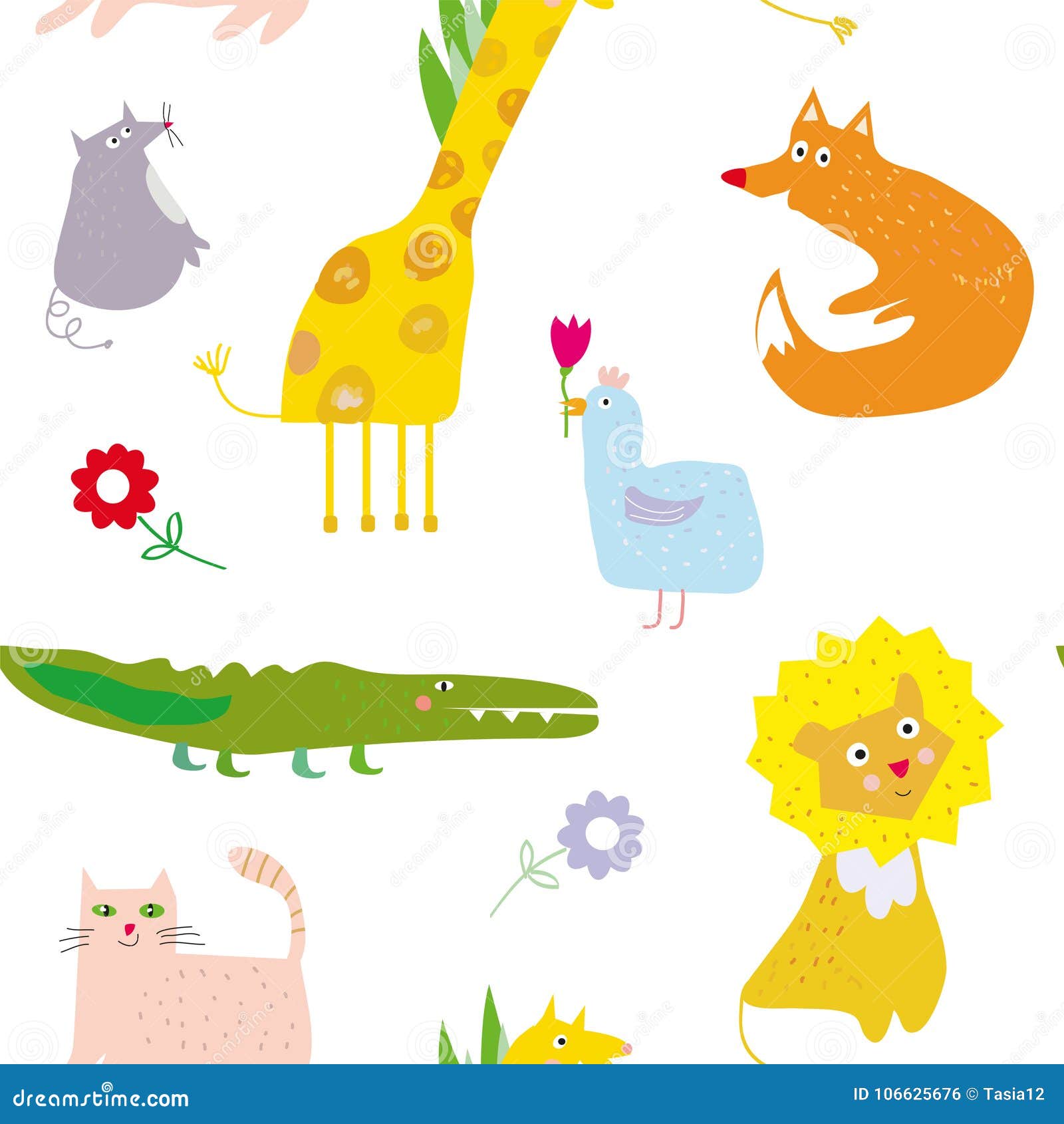 Animals Seamless Pattern, Funny Design, Graphic Illustration Stock ...