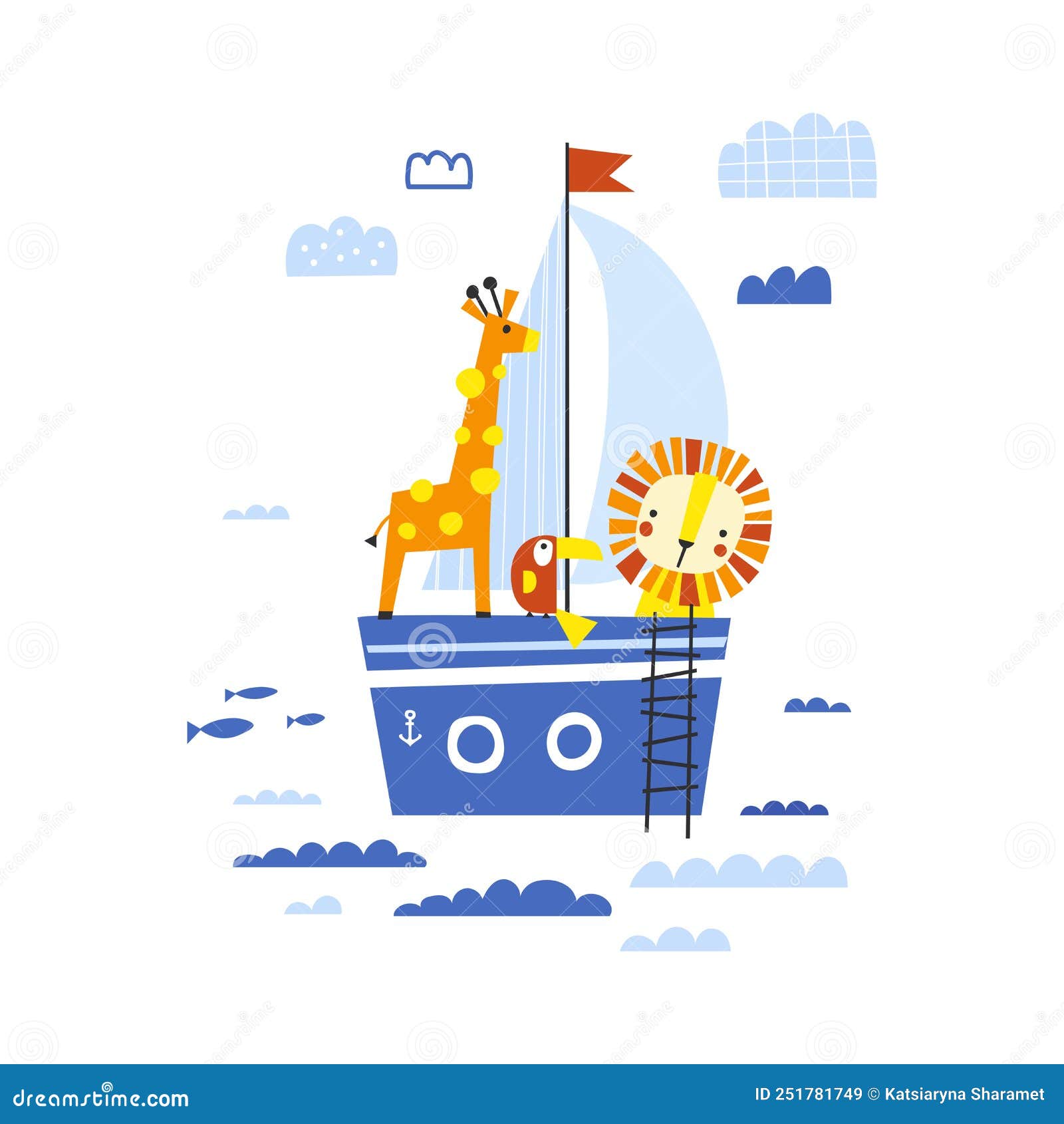 Animals on the Ship. Vector Illustrations Stock Vector - Illustration ...