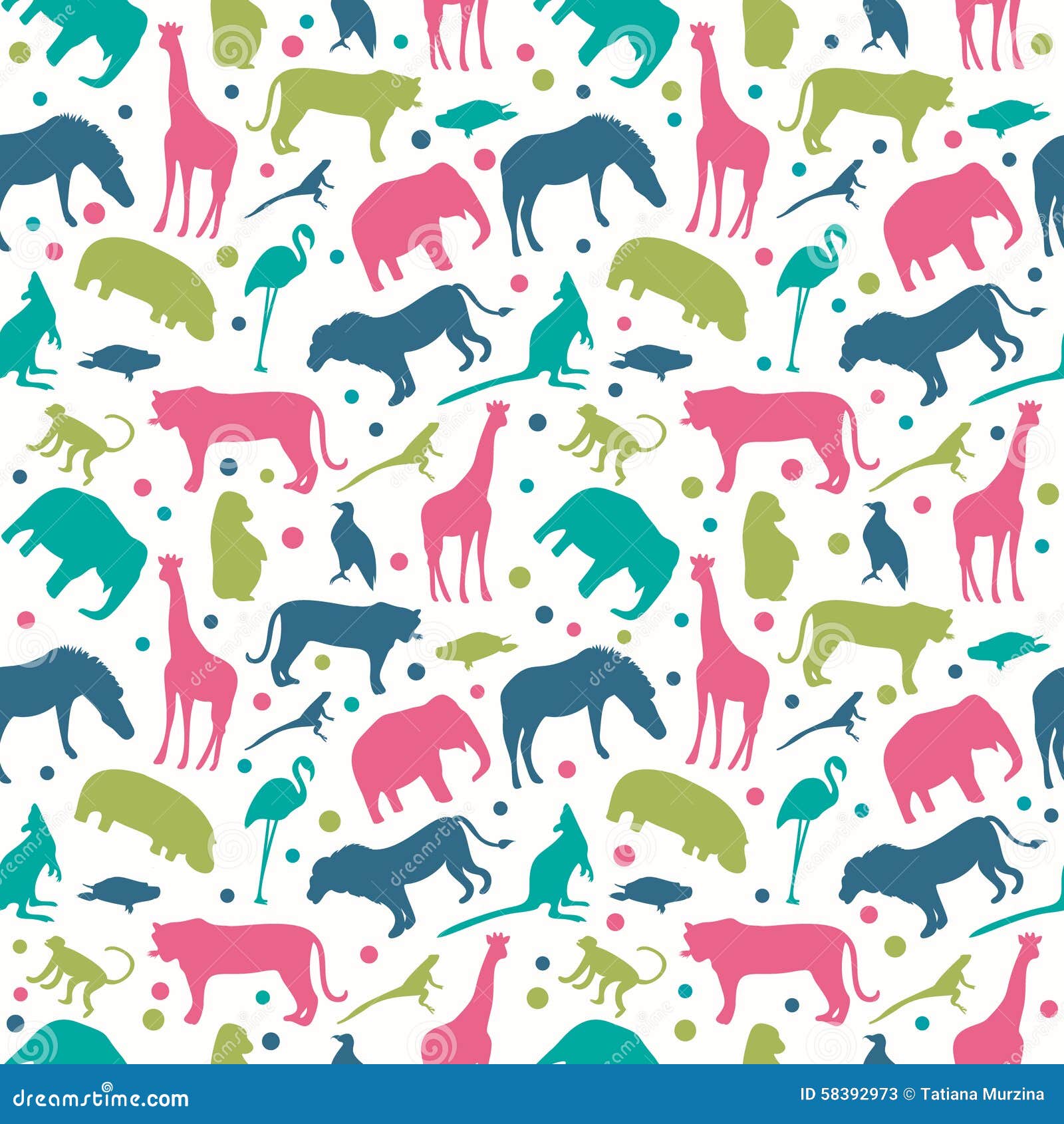 Animals Seamless Pattern. Zoo Background. Wild Animals Texture. Cartoon ...