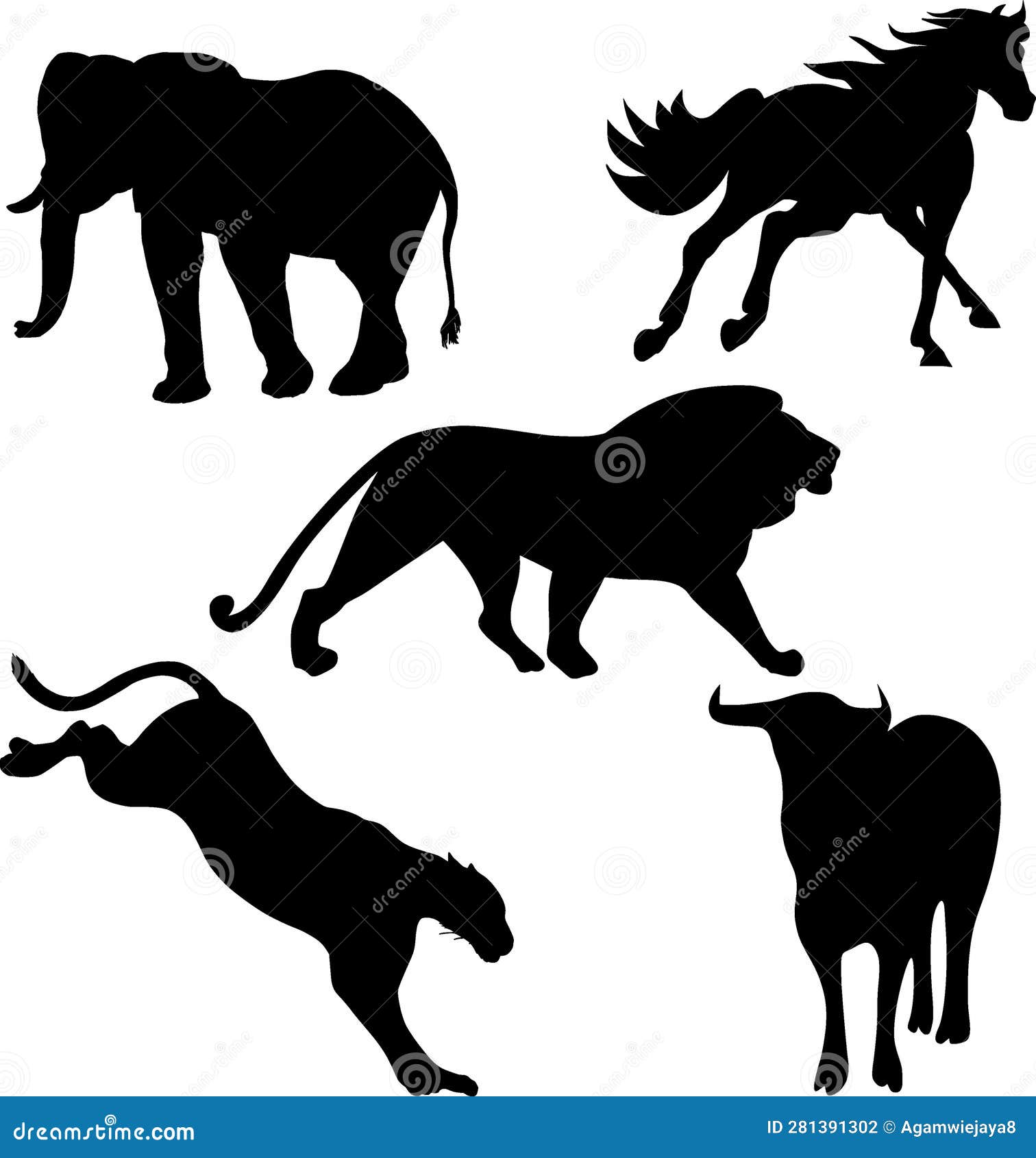 Animals Silhouette Vector on White Background Stock Illustration ...