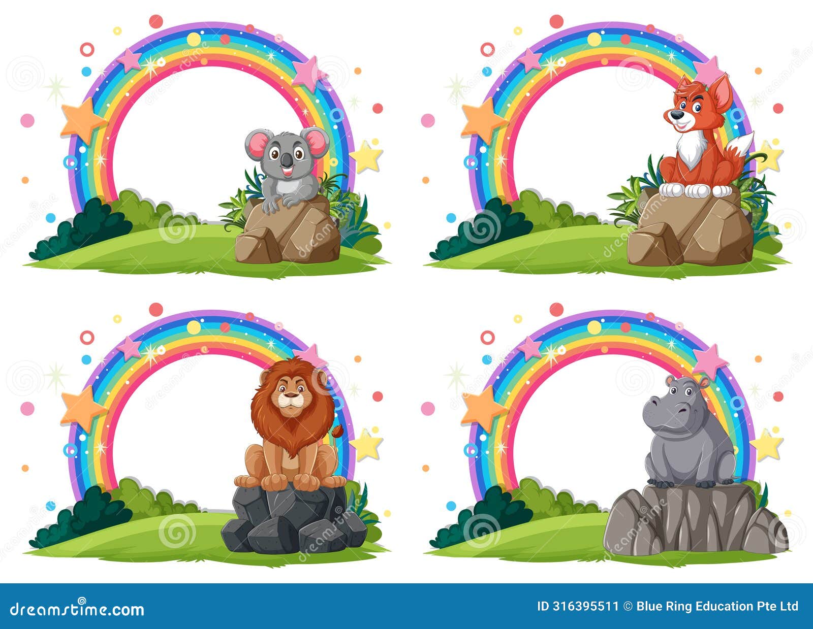 Animals Sitting On Rocky Outcrops Cartoon Vector | CartoonDealer.com ...
