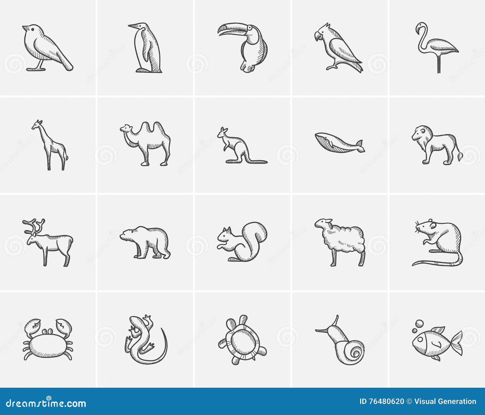 Animals sketch icon set. stock vector. Illustration of minimal - 76480620