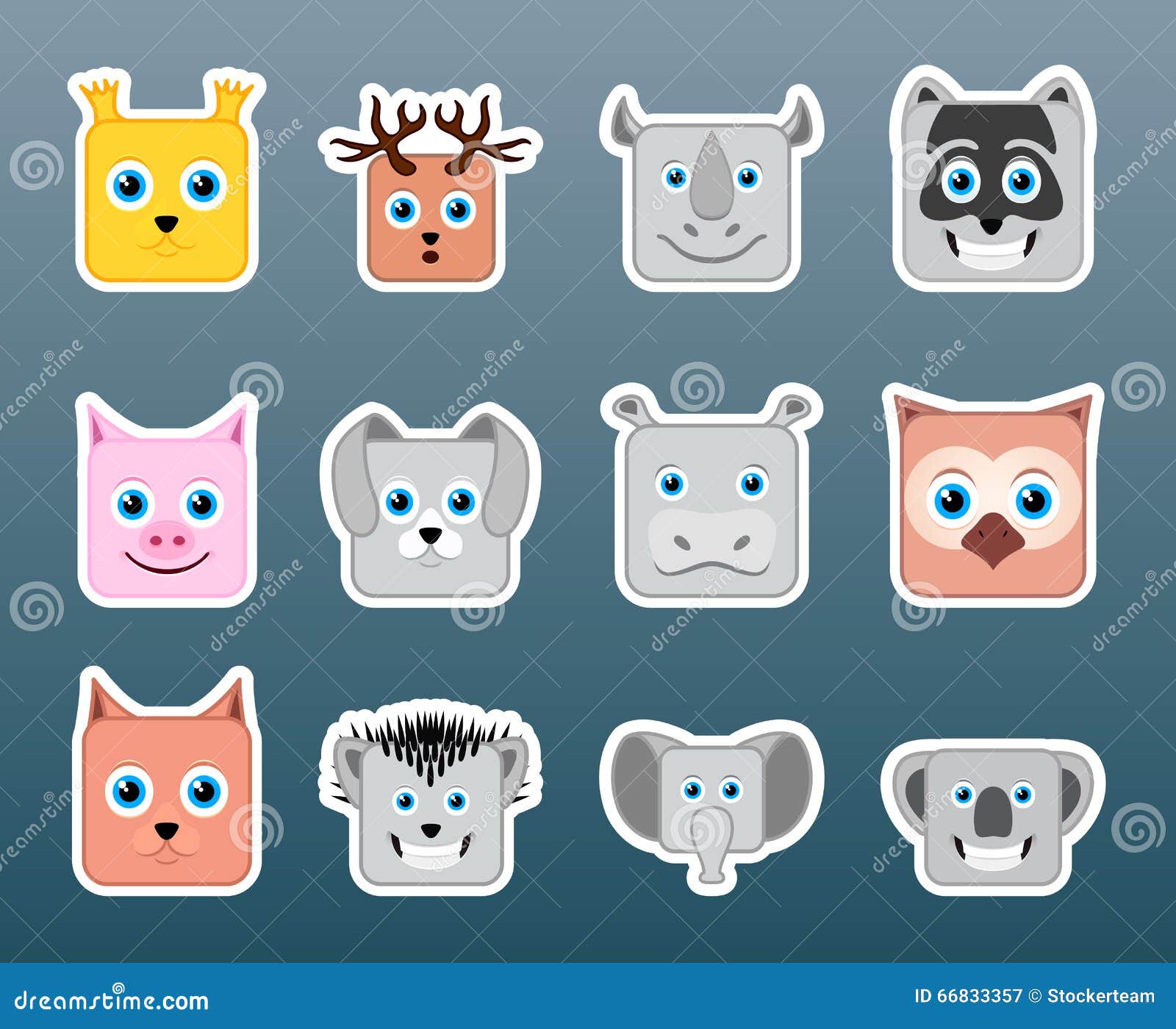 Animals smile stickers stock vector. Illustration of blue - 66833357