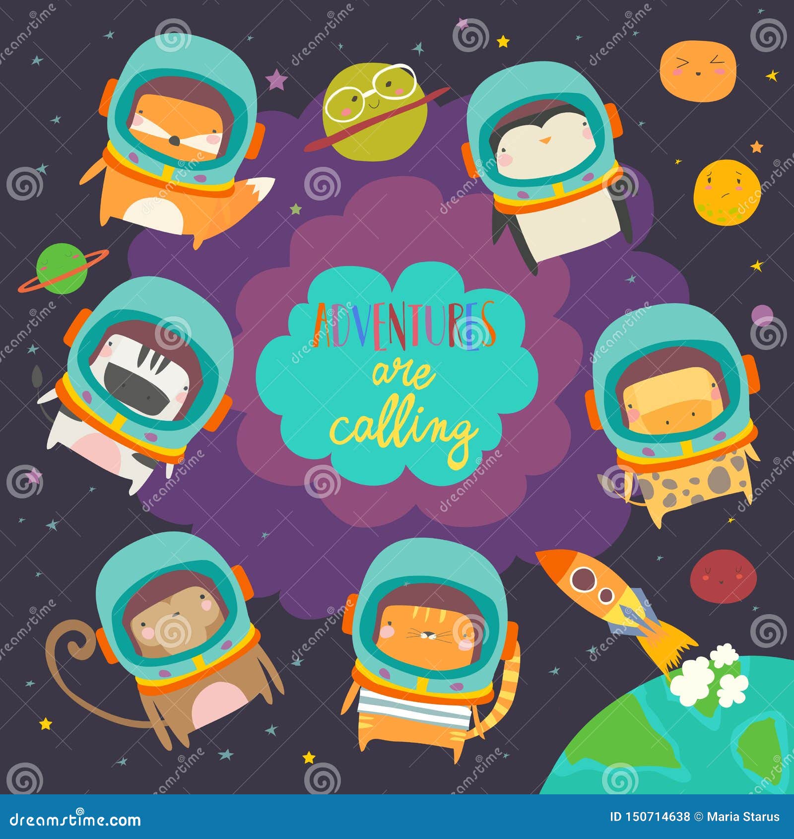 Cute Animals in Space. Funny Animals Wearing Space Suits Stock Vector ...