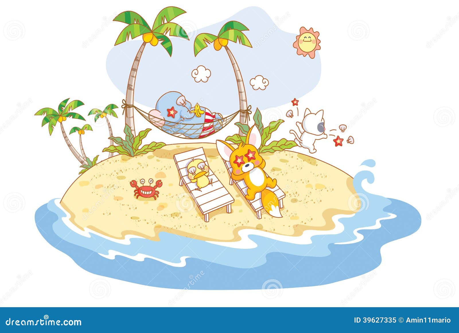 Animals Sunbathing on the Beach Stock Illustration - Illustration of ...
