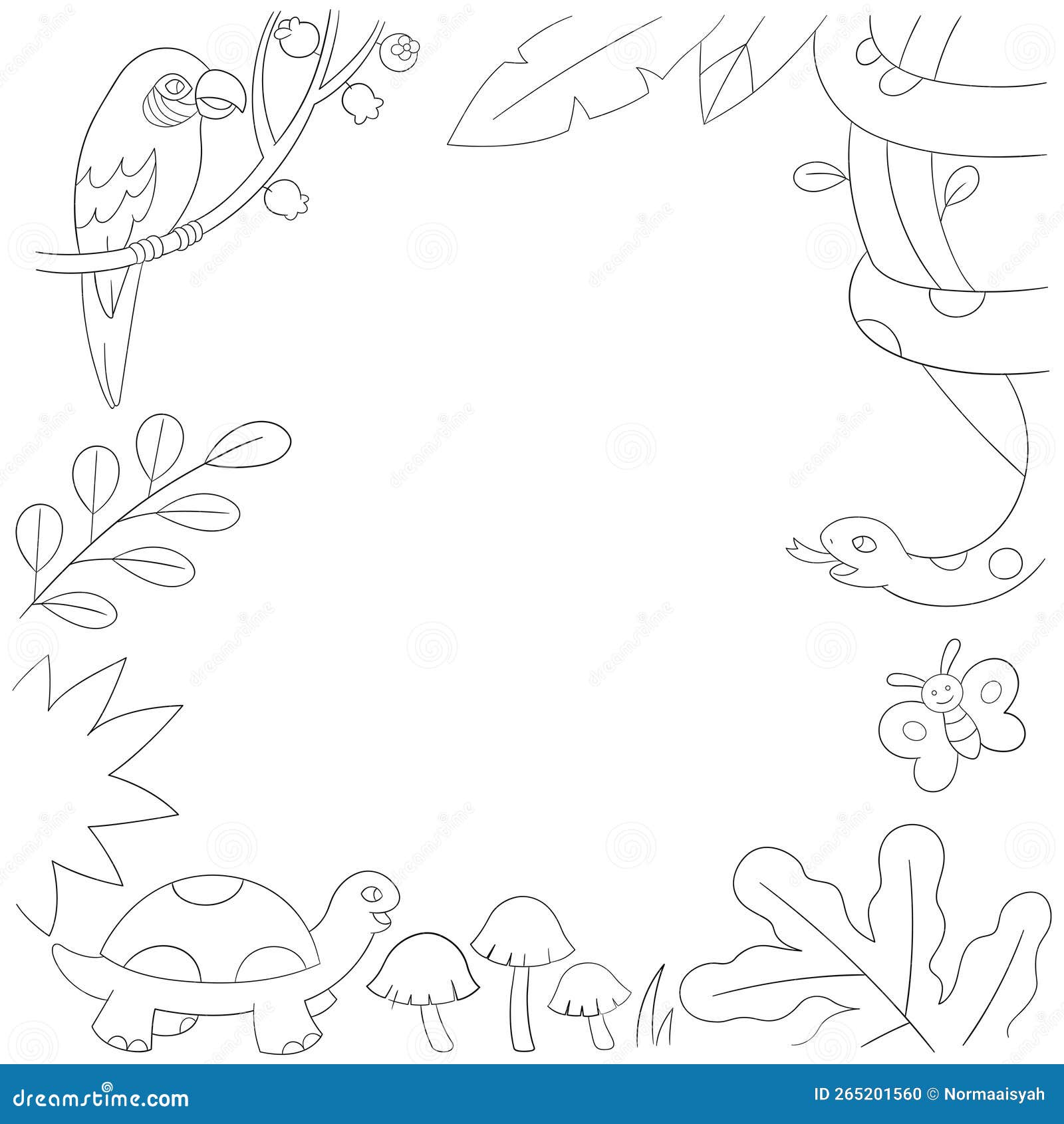 Animals Theme Frame Coloring Page Black and White Vector Line Art ...