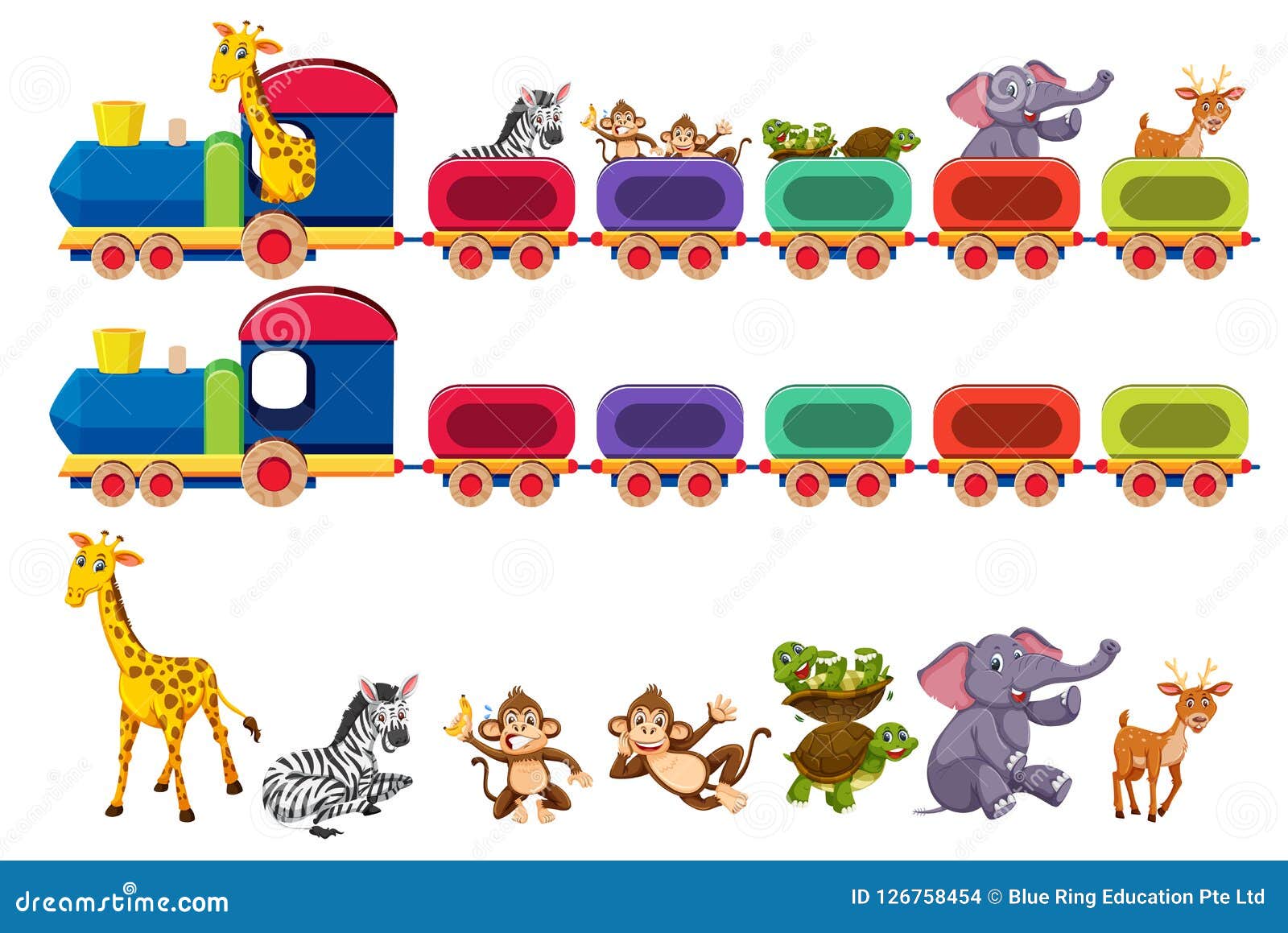 Animals and train element stock vector. Illustration of drawing - 126758454
